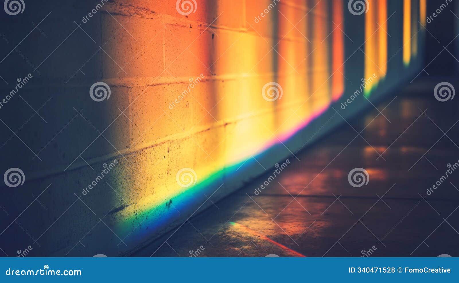 Rainbow Light Cast Across Brick Wall and Floor Stock Illustration ...