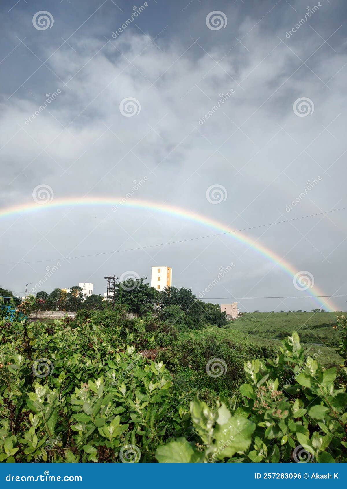 Rainbow Like a Crossbow Monsoon Sky Green Field Stock Photo - Image of ...