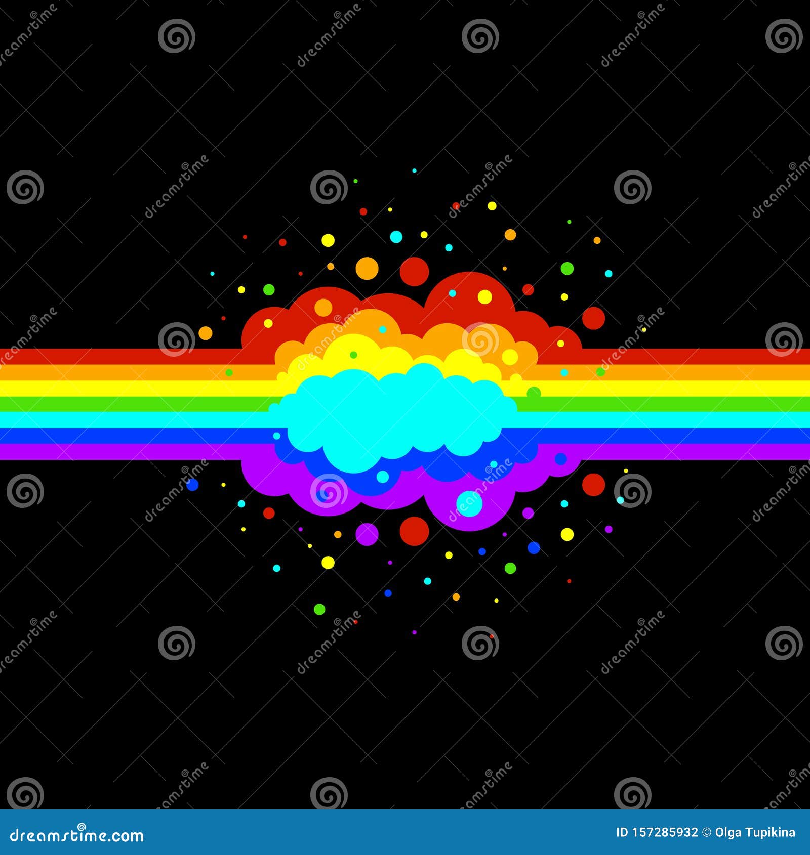 Rainbow Lines and Splash, Isolated Black Background. Colorful Fantasy ...