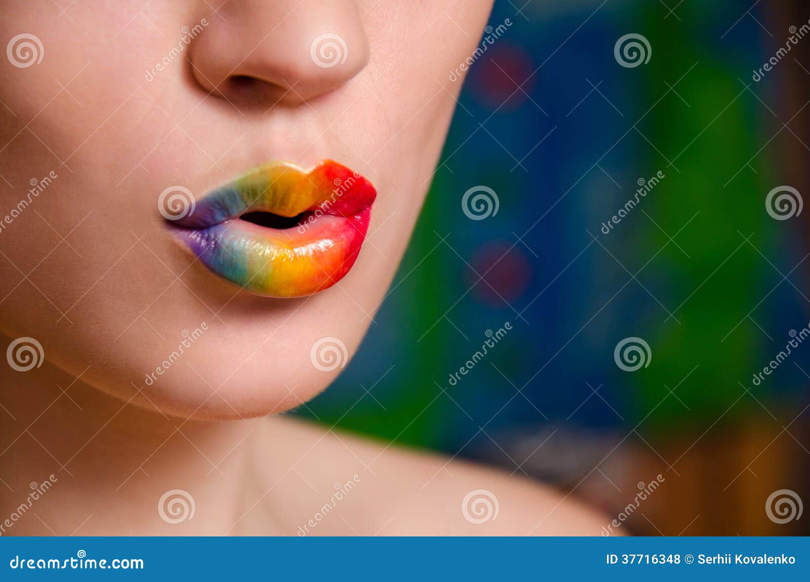 Rainbow lips stock photo. Image of colors, girl, closeup - 37716348