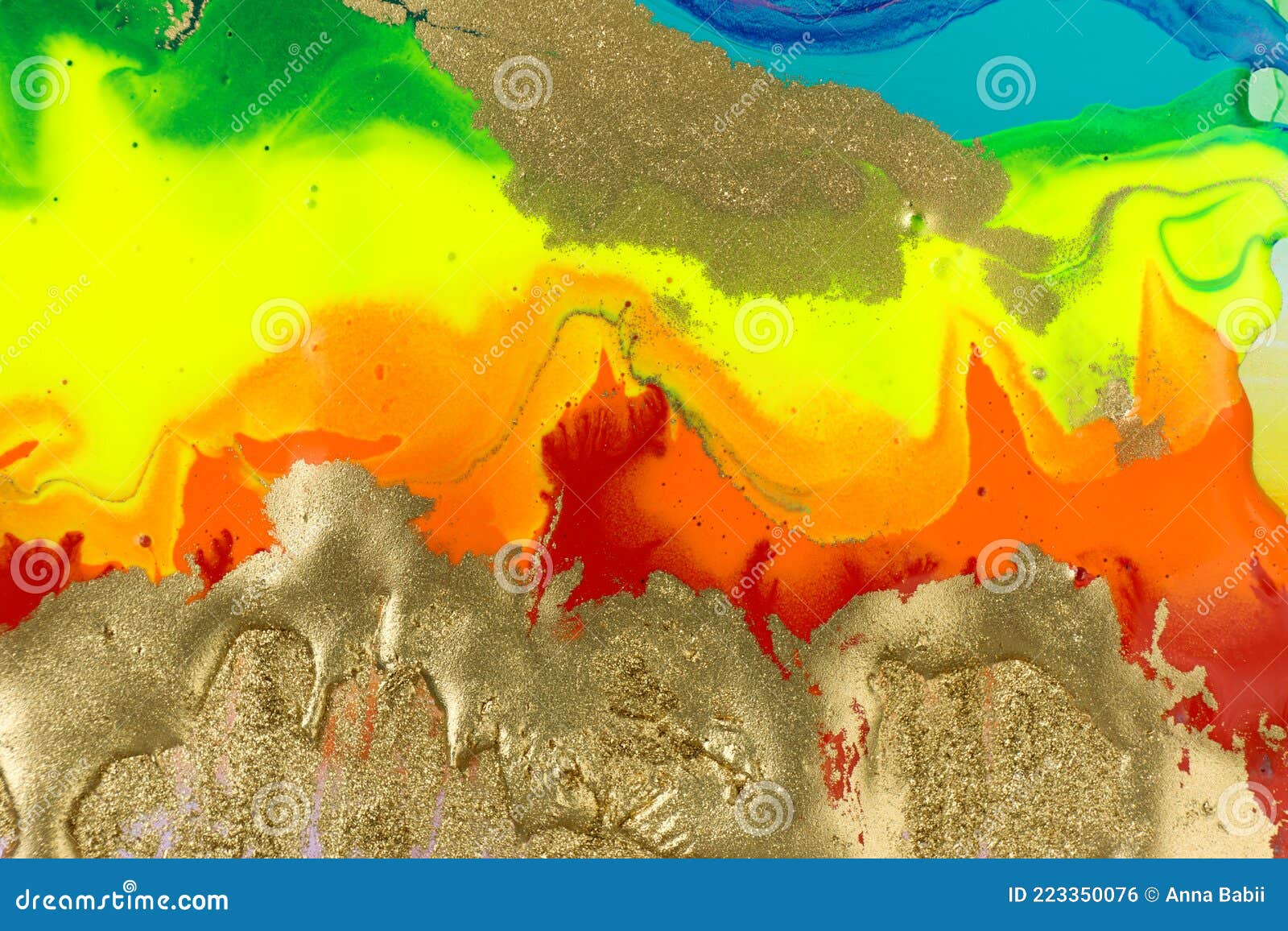 Rainbow Liquid Acrylic Paint With Gold Dust Texture. Stock Illustration ...