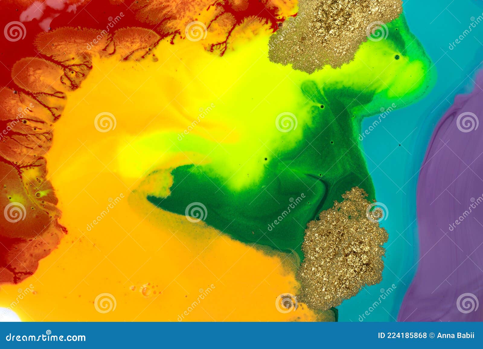 Rainbow Liquid Acrylic Paint With Gold Dust Texture. Stock Illustration ...