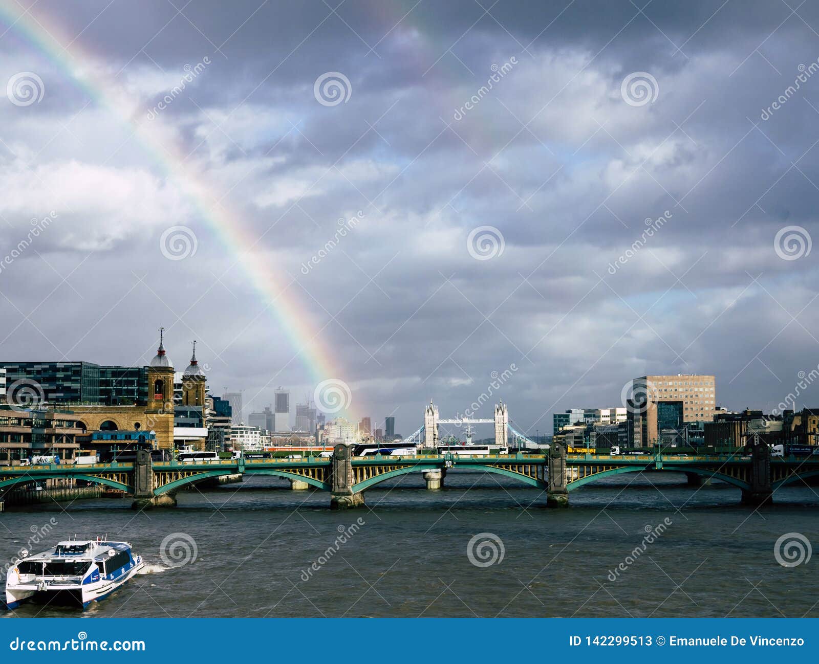 Rainbow in London stock image. Image of rainbow, thames - 142299513