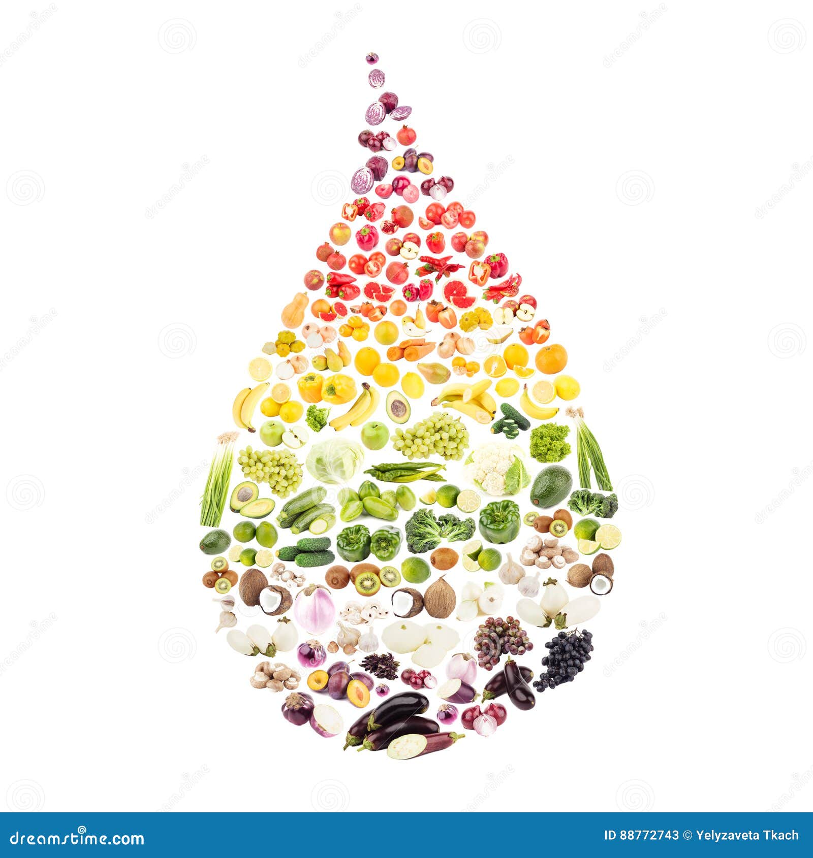 Rainbow Made from Different Raw Fruits and Vegetables in the Drop Shape ...
