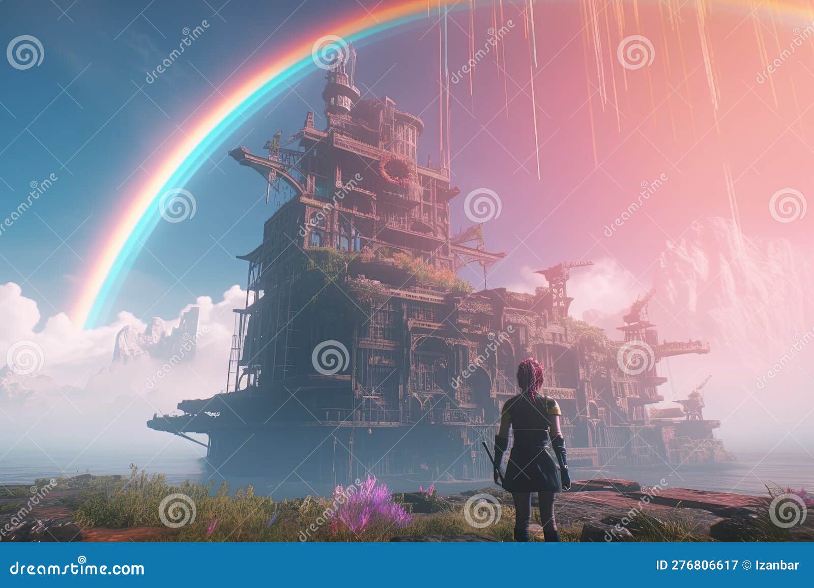 Rainbow on Magic Spell Landscape Illustration Generative Ai Stock Image ...