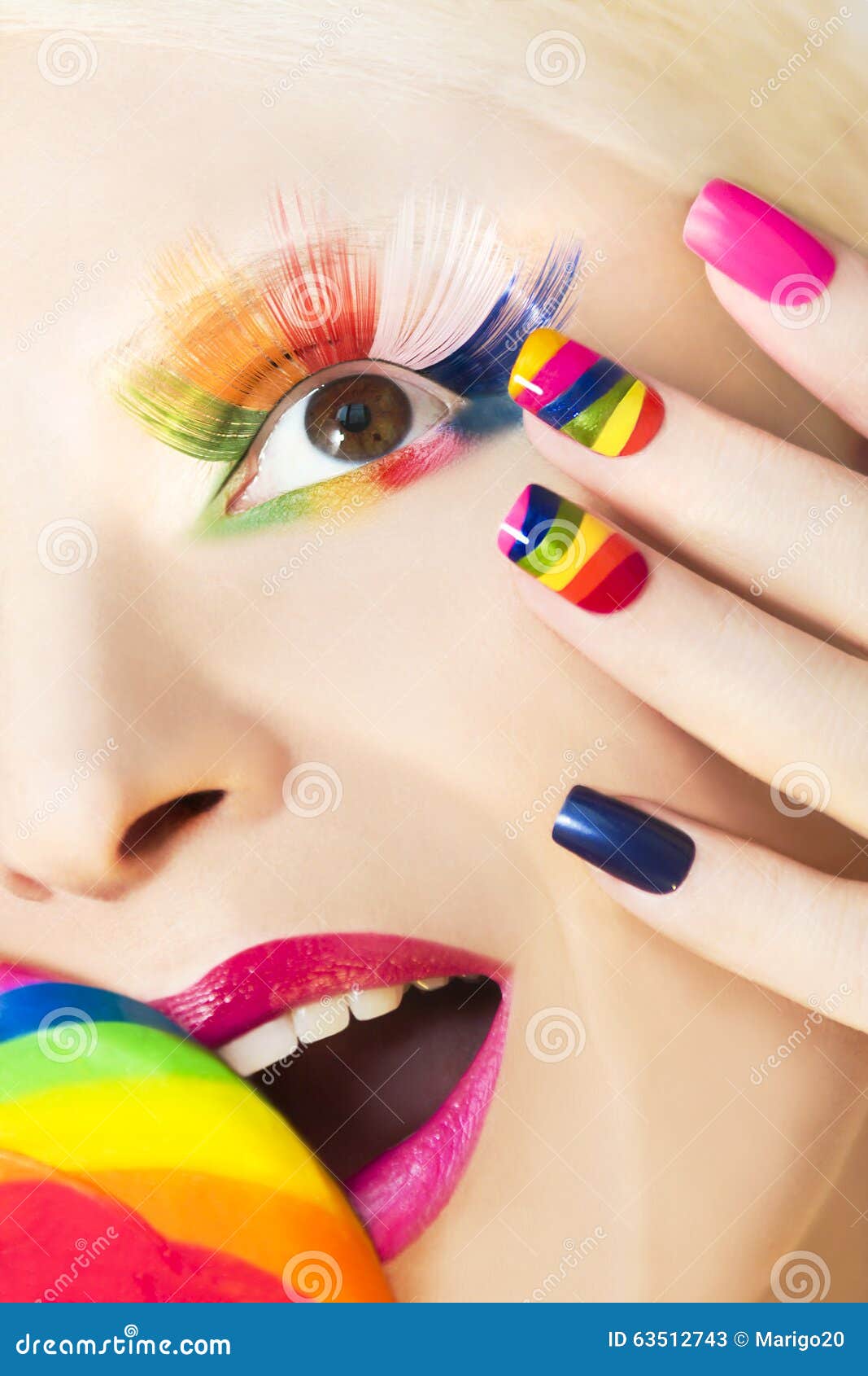 Rainbow Manicure and Makeup. Stock Image - Image of cheerful, face ...