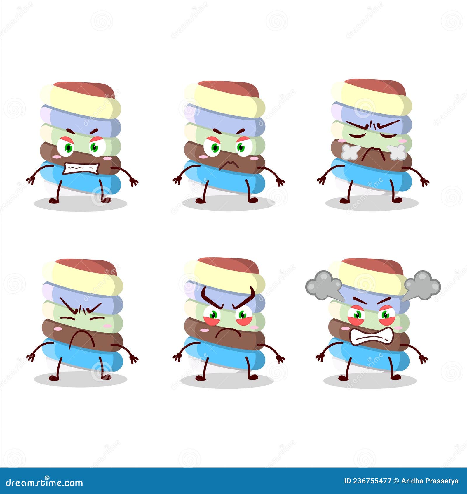 Rainbow Marshmallow Twist Cartoon Character with Various Angry ...