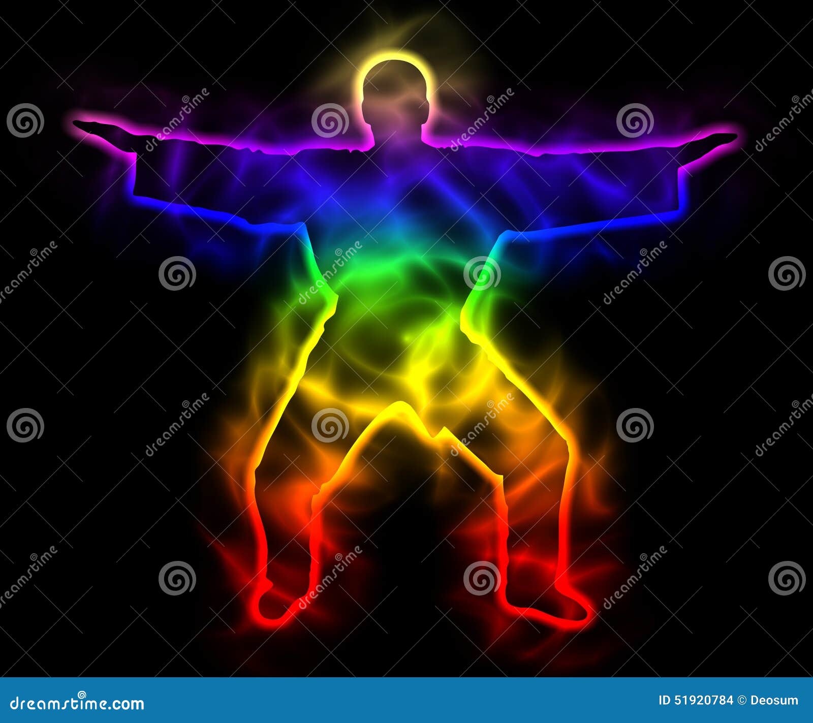 Rainbow Master Samurai With Aura And Chakras - Silhouette Stock Image ...
