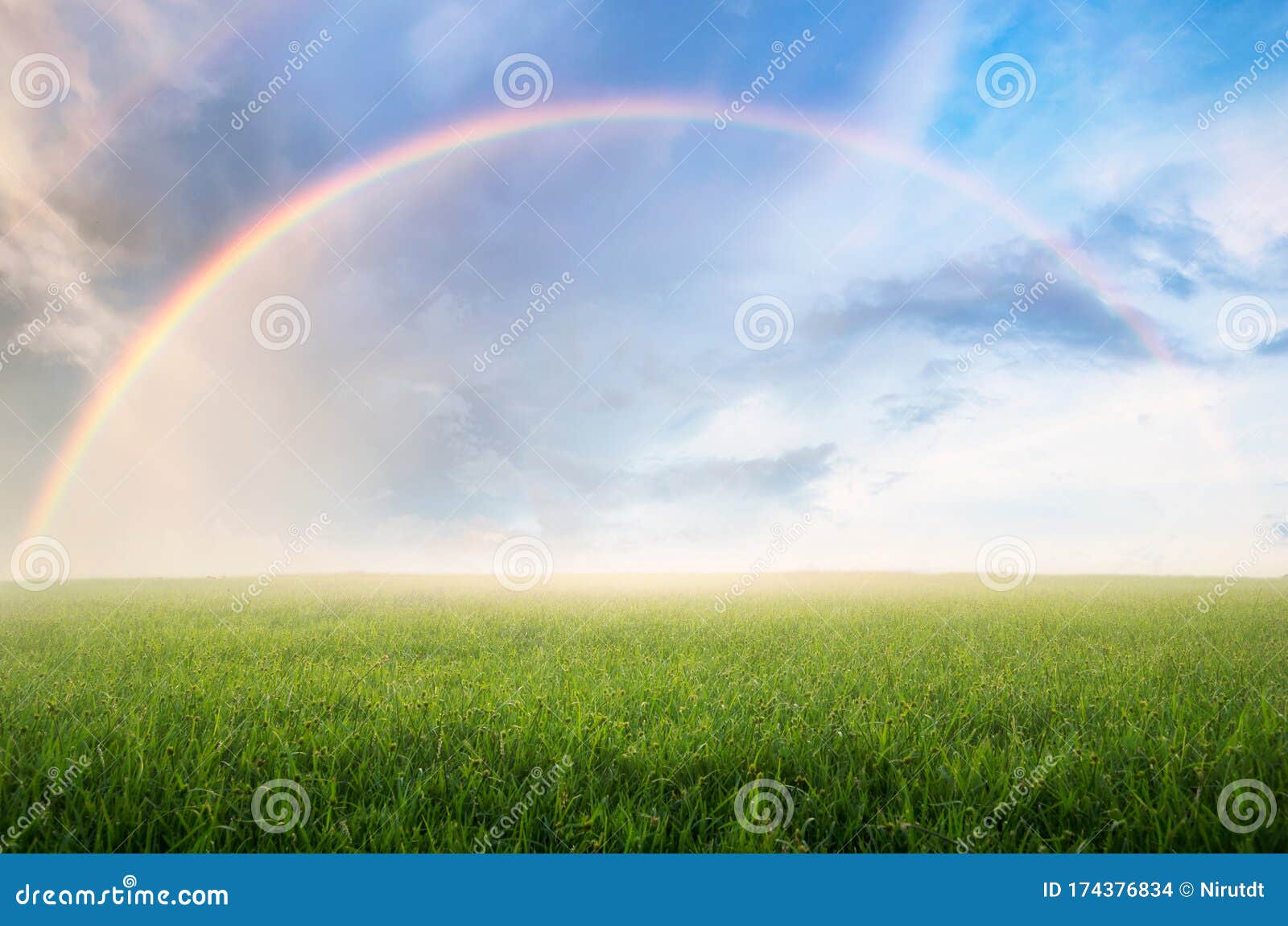 Rainbow with meadow stock photo. Image of clouds, fresh - 174376834