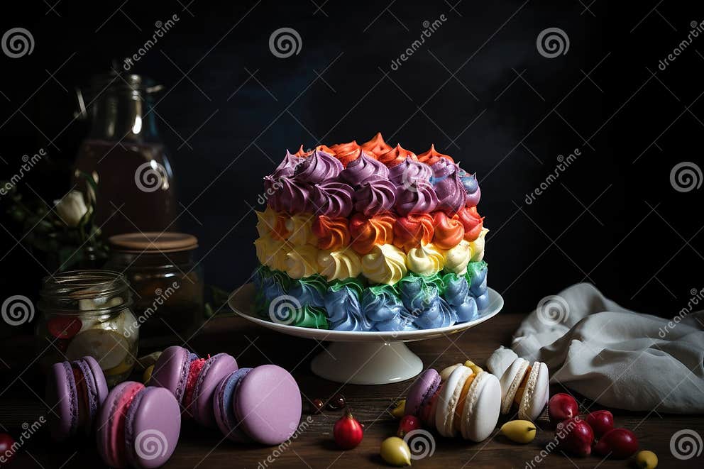 Rainbow Meringue Cake with Layers of Different Colored Meringues Stock ...