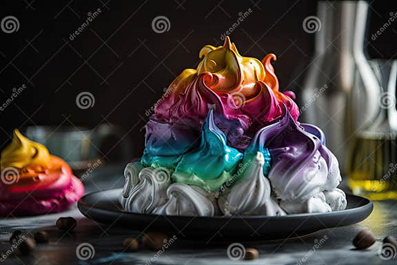 Rainbow Meringue with Vibrant Colors and Different Textures Stock ...