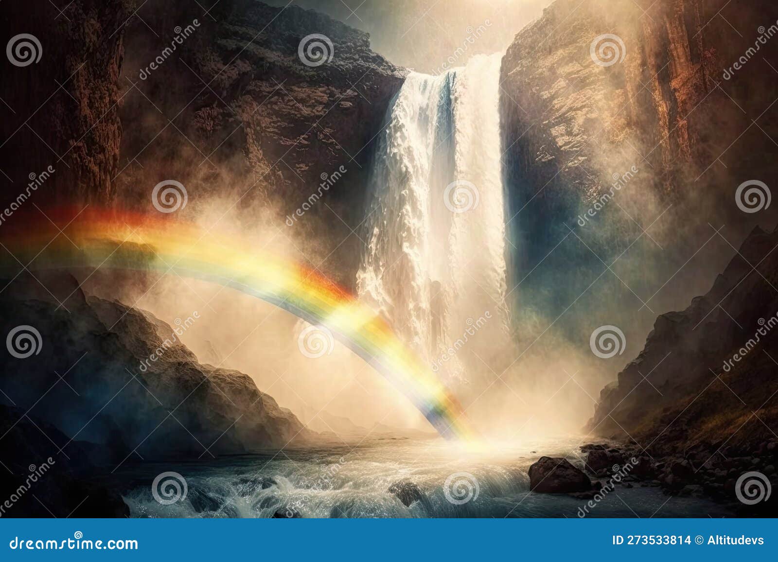 Rainbow in the Mist of a Waterfall, with the Sun Shining through Stock ...