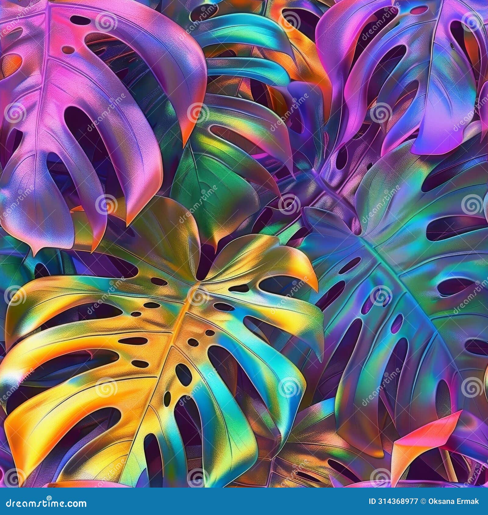 Rainbow Monstera Leaf Seamless Pattern, Texture Exotic Tropical Plant ...