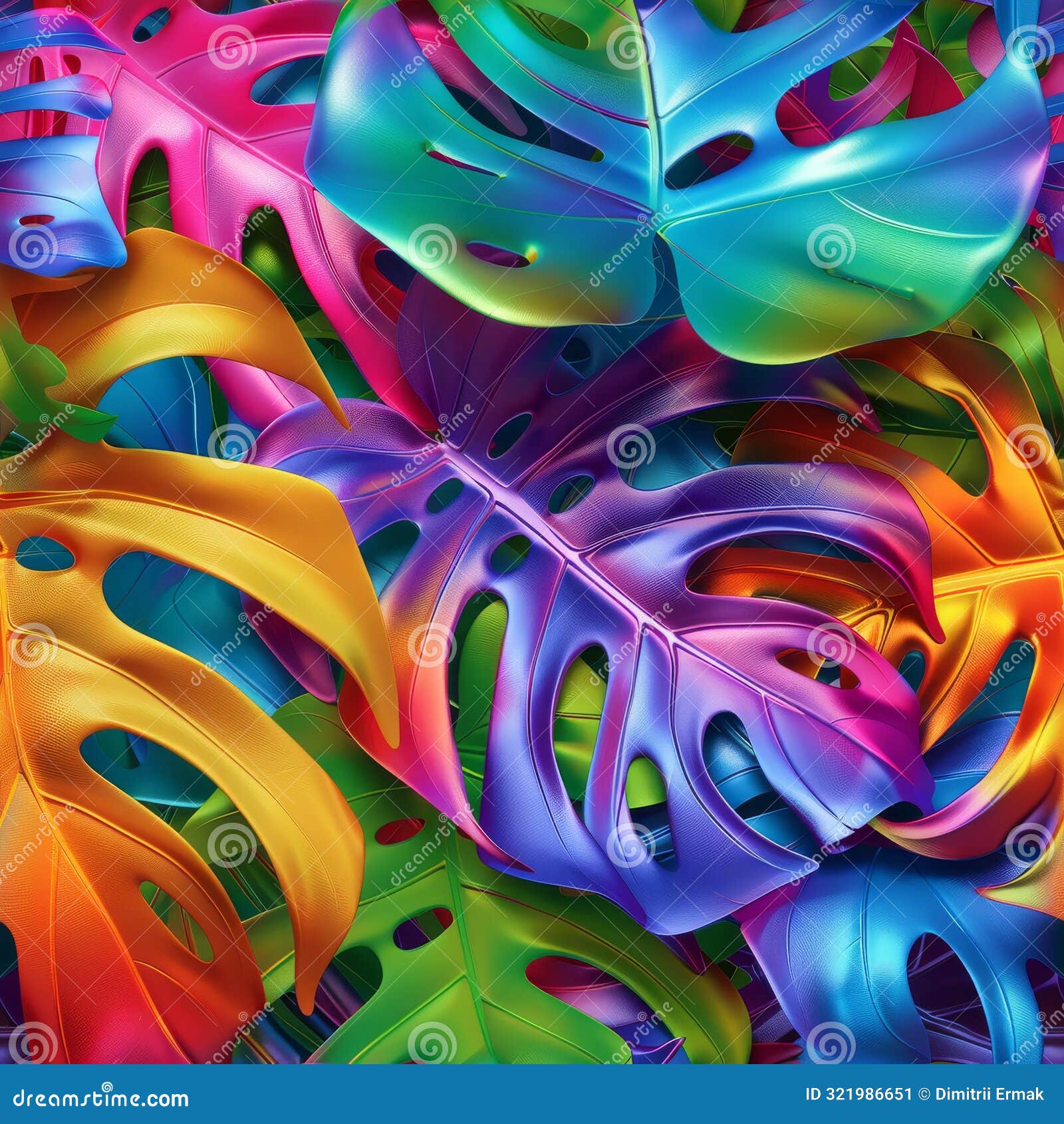 Rainbow Monstera Leaf Seamless Pattern, Texture Exotic Tropical Plant ...