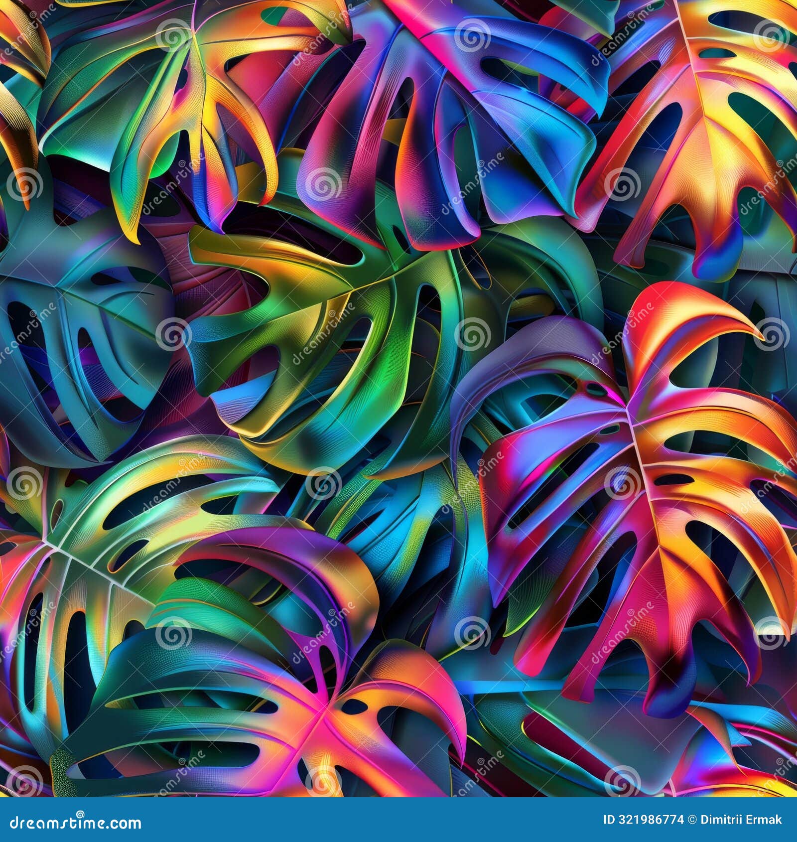 Rainbow Monstera Leaf Seamless Pattern, Texture Exotic Tropical Plant ...