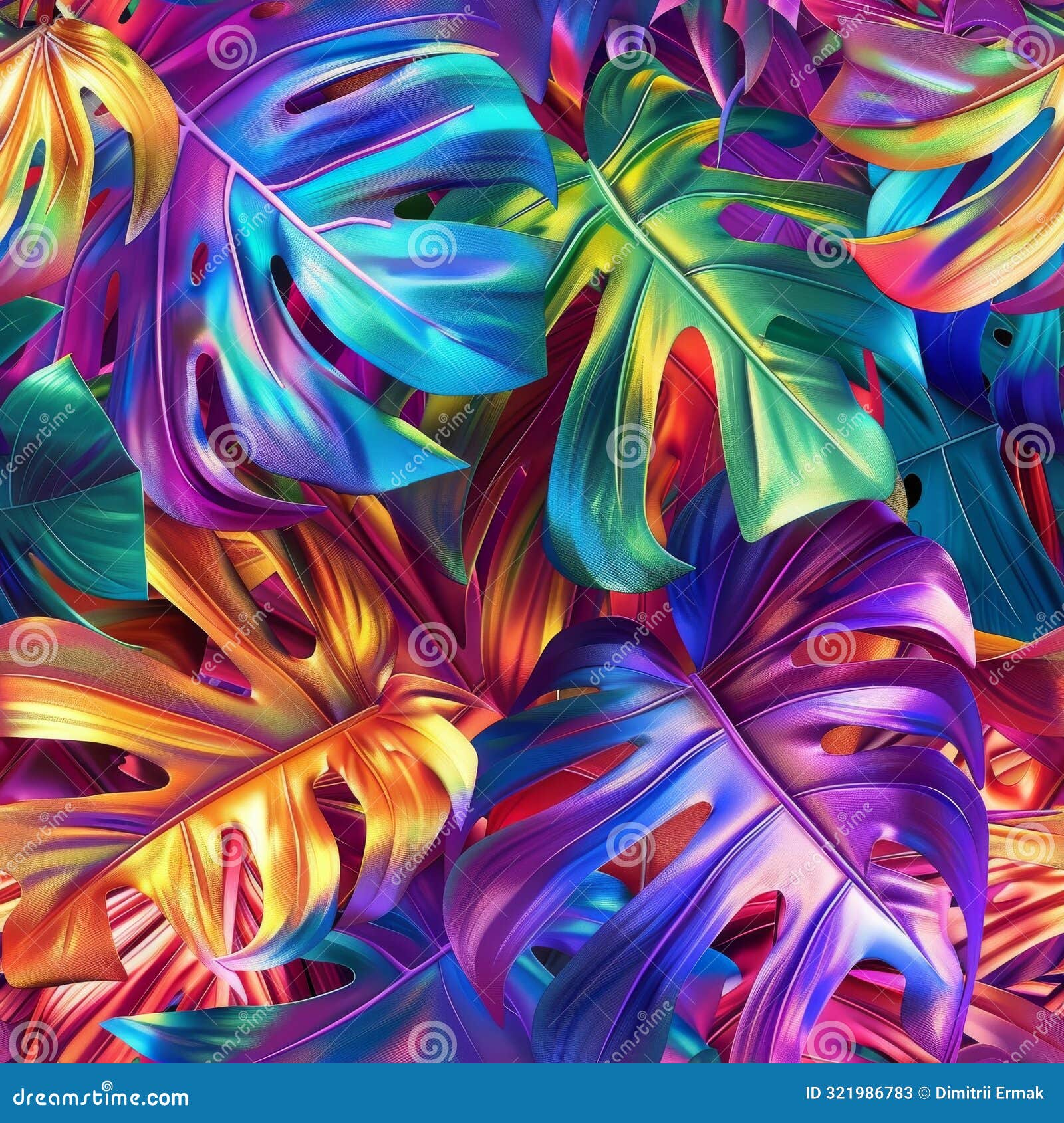 Rainbow Monstera Leaf Seamless Pattern, Texture Exotic Tropical Plant ...