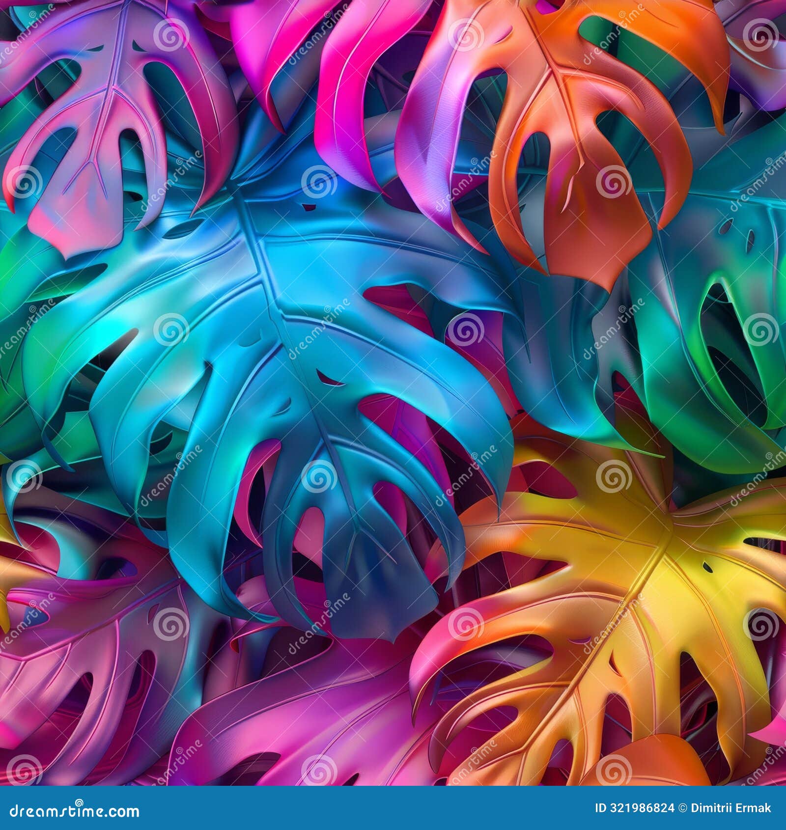 Rainbow Monstera Leaf Seamless Pattern, Texture Exotic Tropical Plant ...