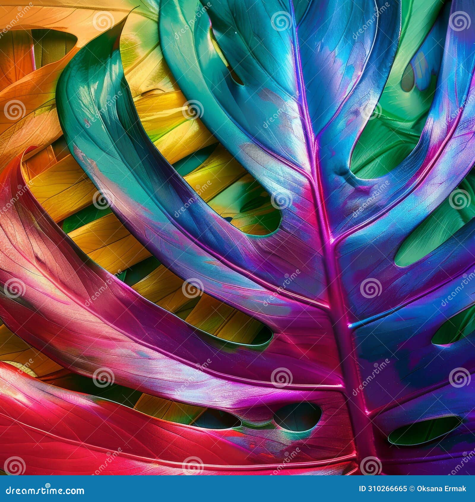 Rainbow Monstera Leaf Texture Exotic Tropical Plant, Modern Rainbow ...