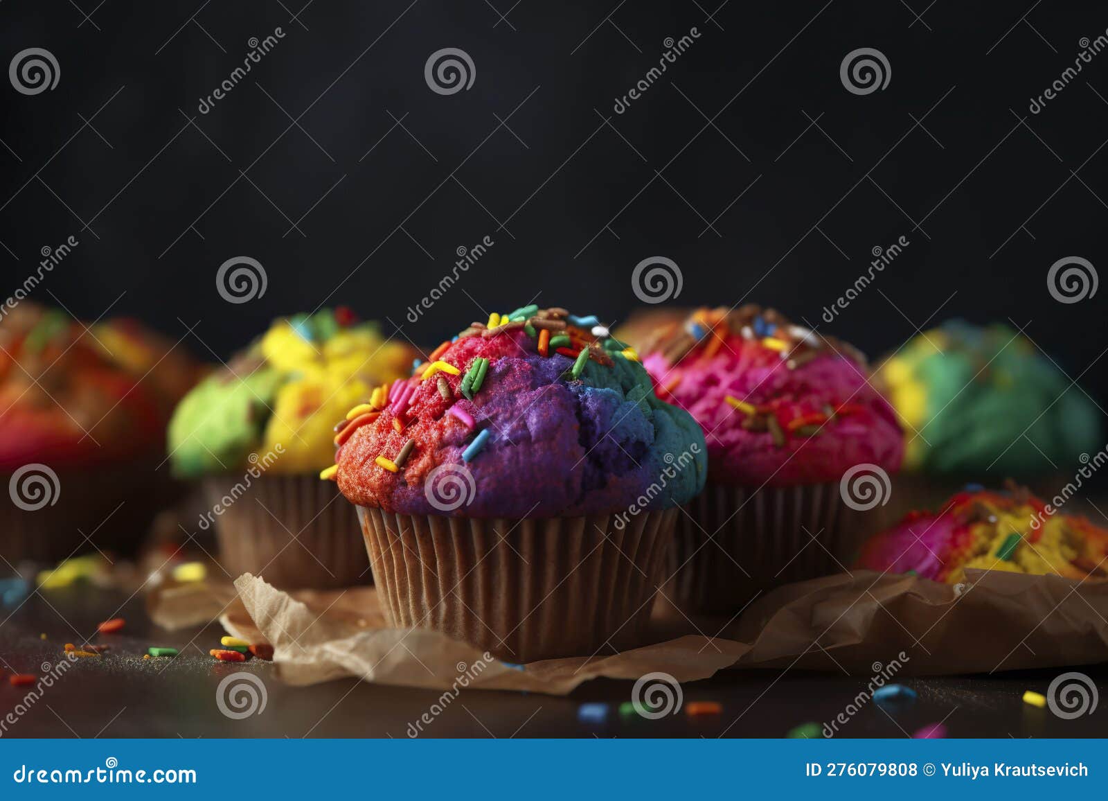 Rainbow Muffins Decorated with Sprinkles. Generative AI Stock ...