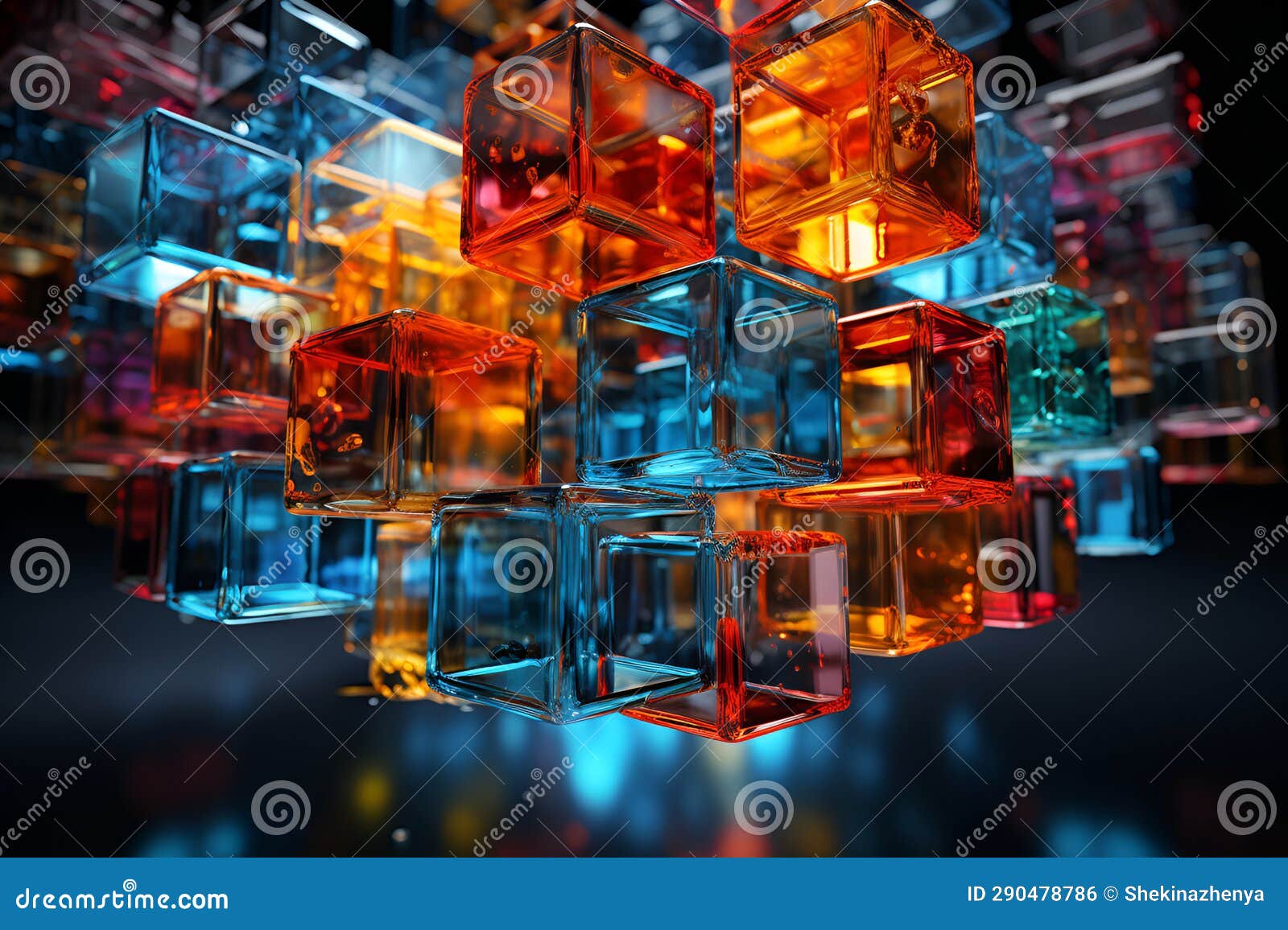 Rainbow of Multicolored, Neon Blocks Abstract Background on Dark - 3D ...