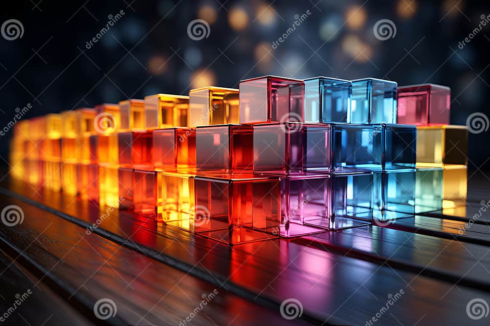 A Rainbow of Multicolored, Neon Blocks Abstract Background Stand on a ...