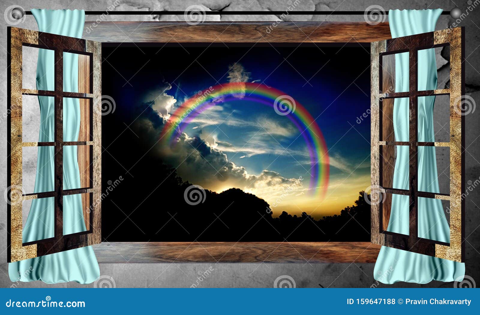 Rainbow Outside the Window in the Evening. Vector Illustration Stock ...