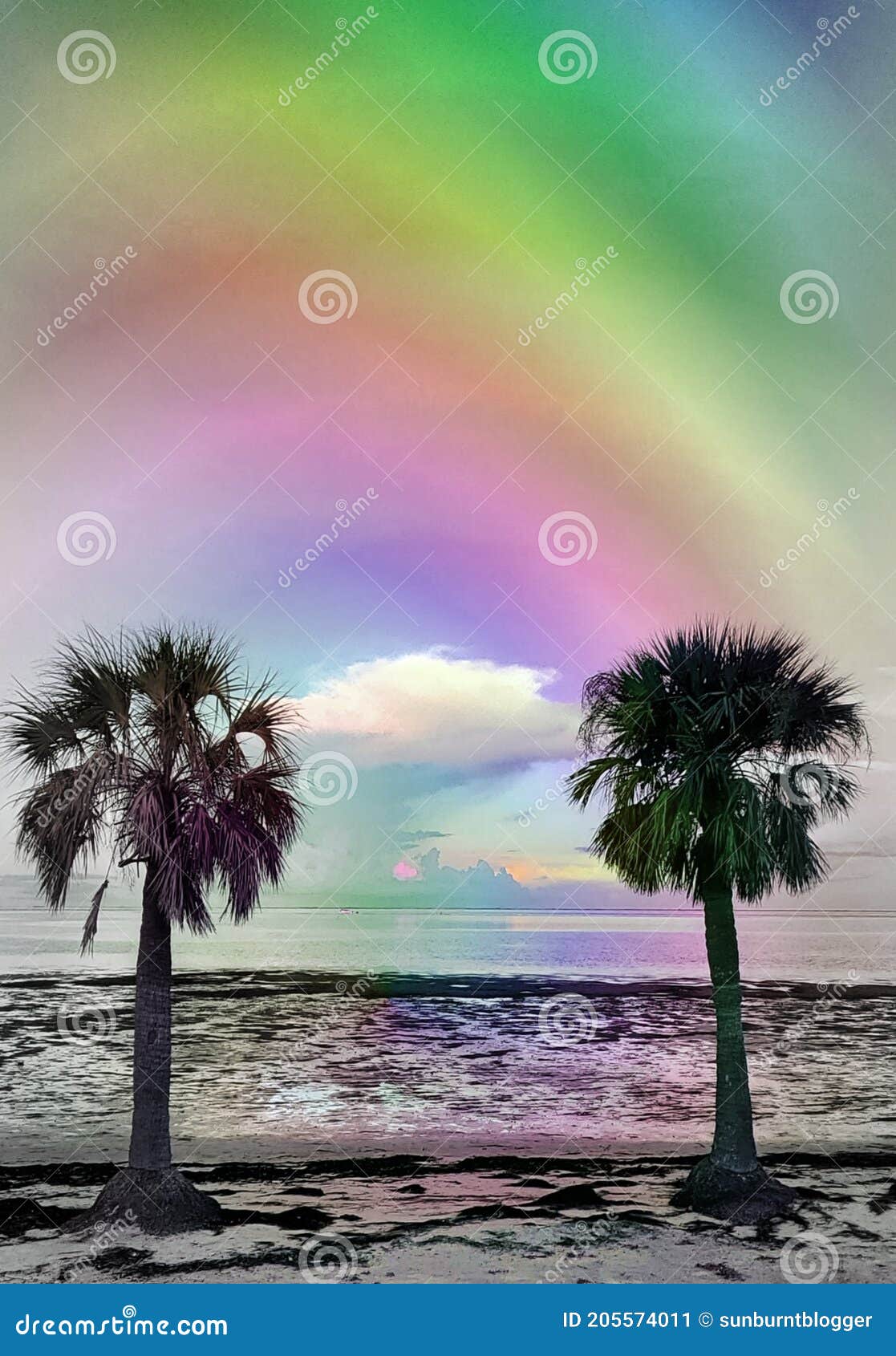 Rainbow over the beach stock image. Image of tree, beach - 205574011