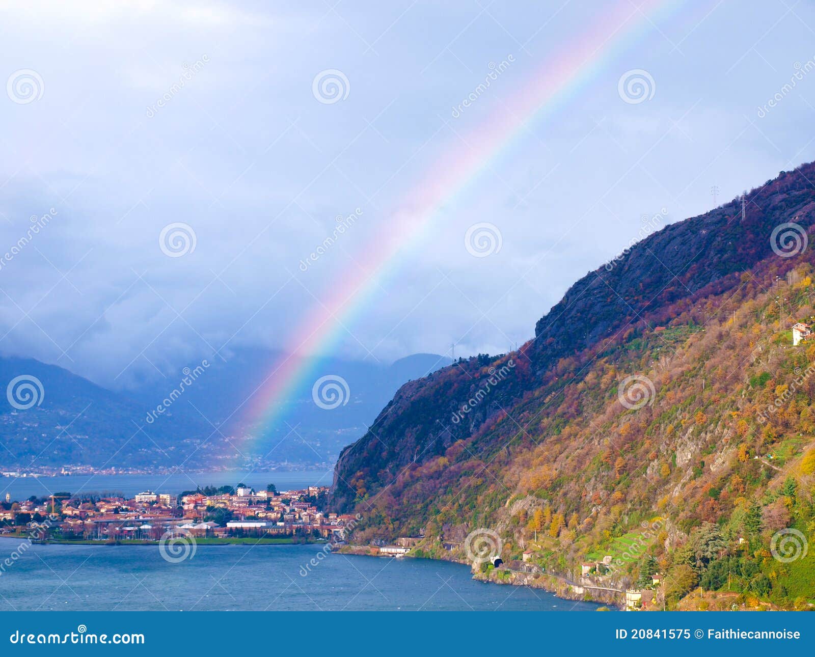 Rainbow Over Beautiful Mountains and Lake Stock Image - Image of colour ...