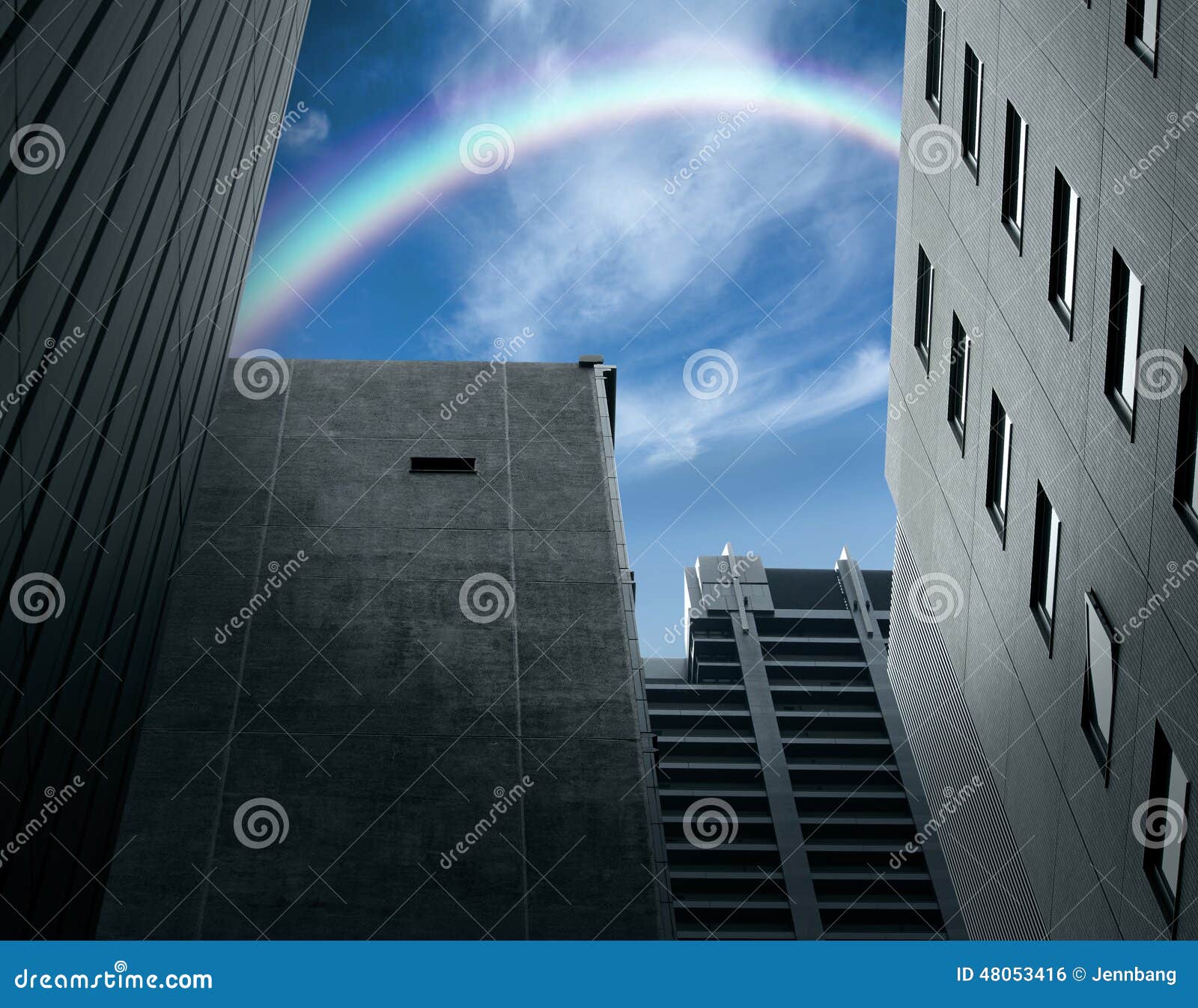 Rainbow over the building stock photo. Image of concrete - 48053416