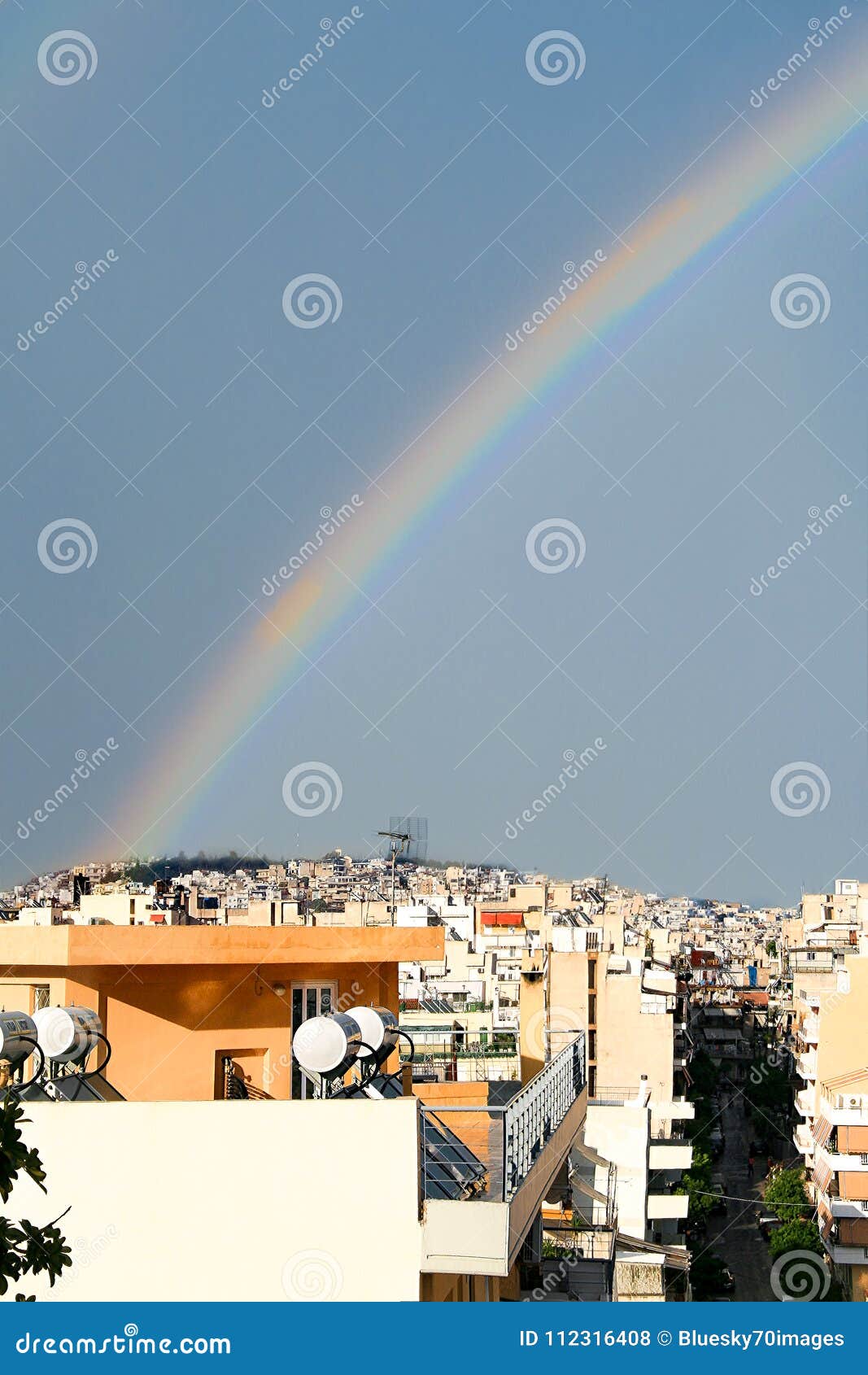Rainbow Over the City of Piraeus Stock Photo - Image of landmark, city ...