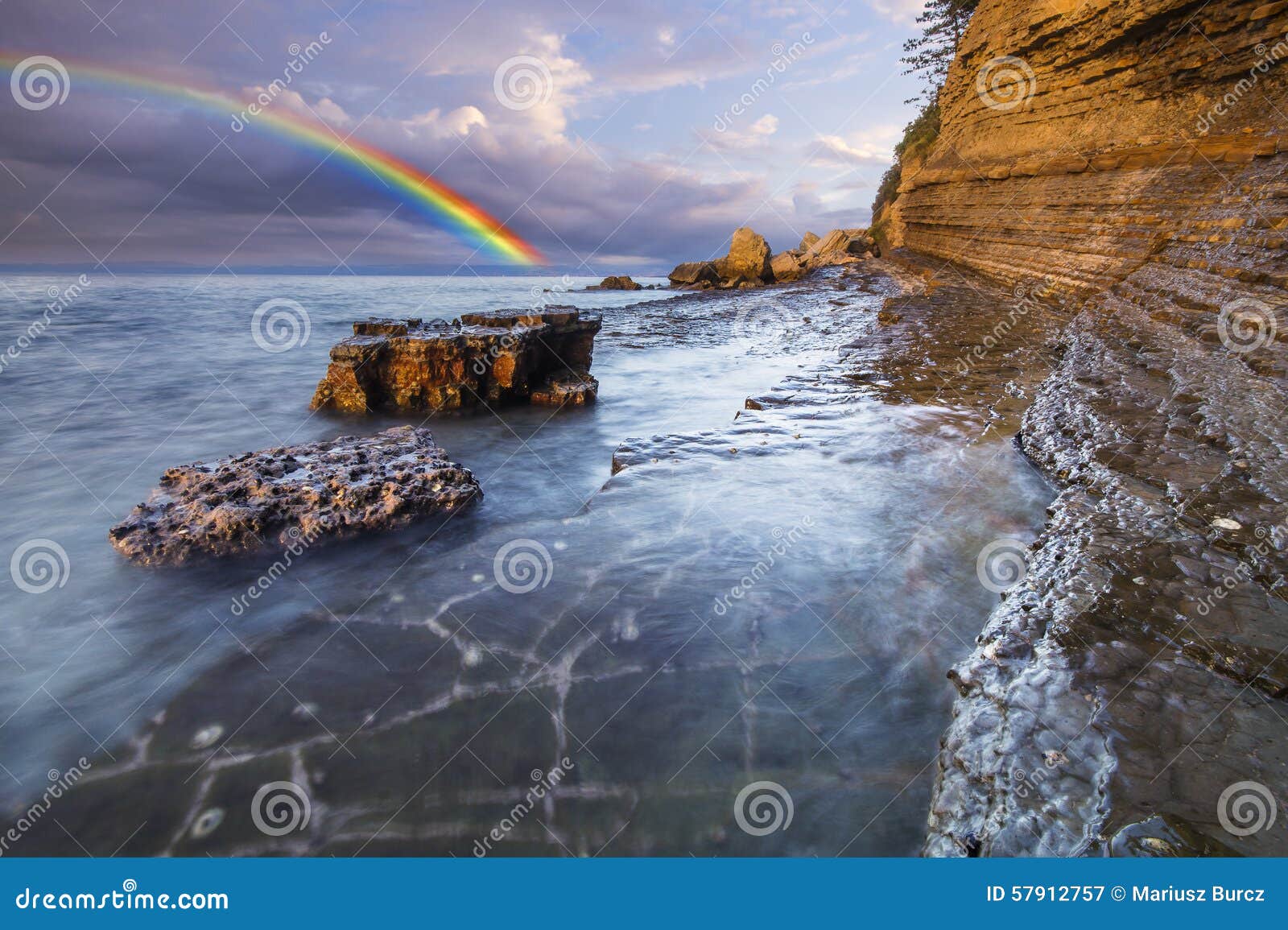 Rainbow Over the Cliff after Passing an Evening Storm Stock Image ...