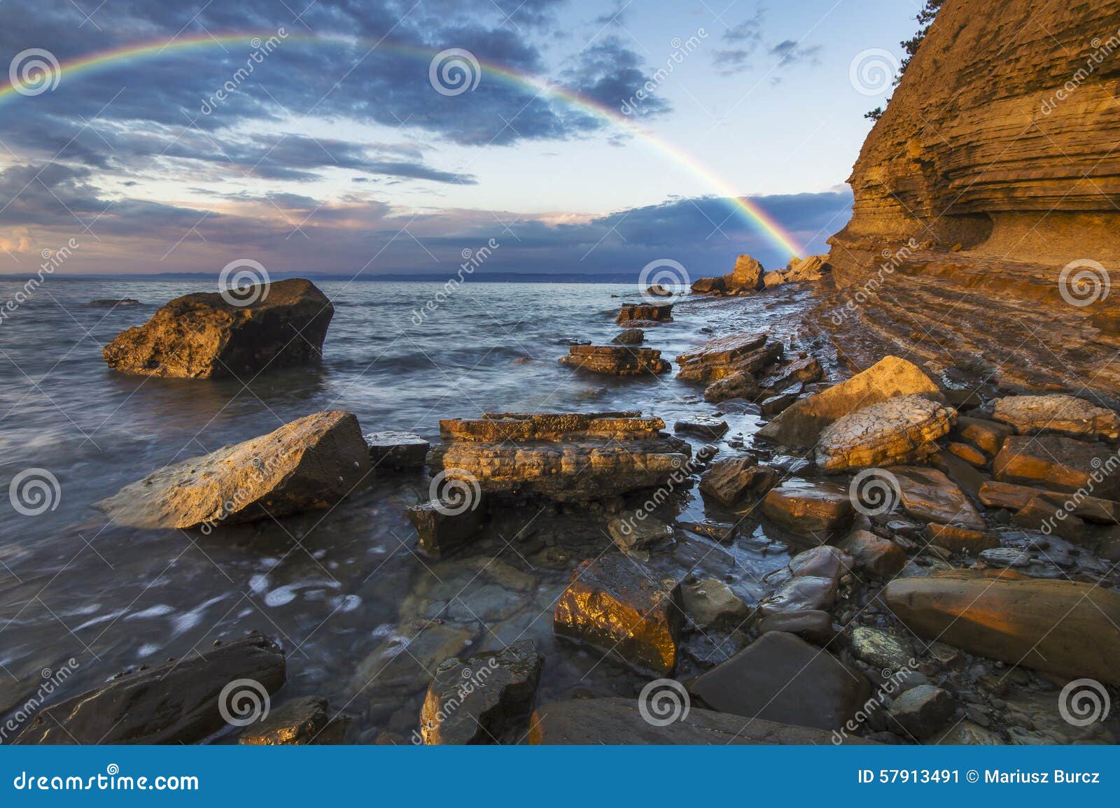 Rainbow Over the Cliff after Passing an Evening Storm Stock Image ...