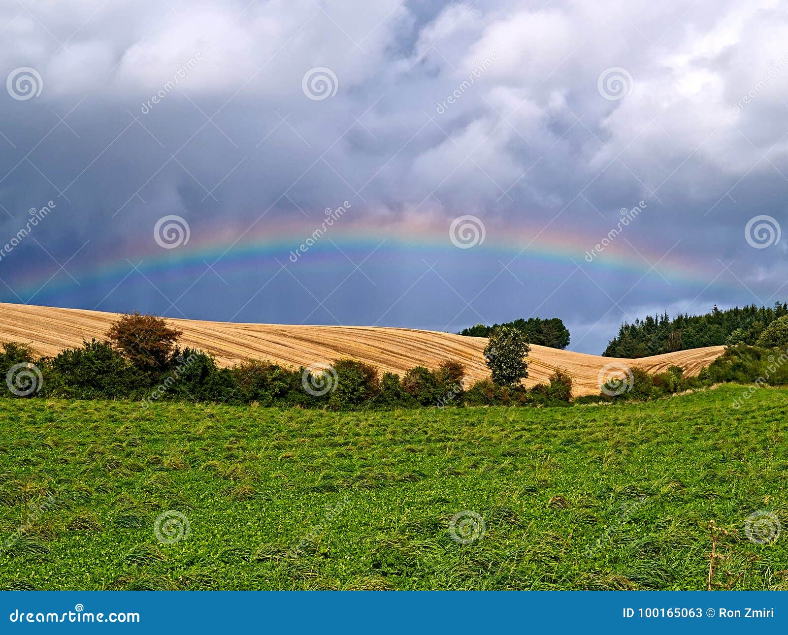 Rainbow Over Country Side Open Landscape Stock Image - Image of rainbow ...