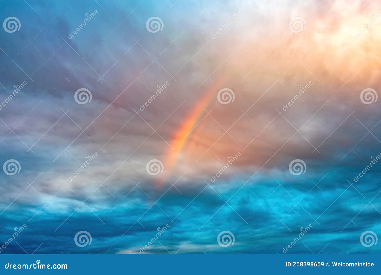 Rainbow Over Cumulus and Cirrus Cloudy Dramatic Gloomy Sky Stock Image ...