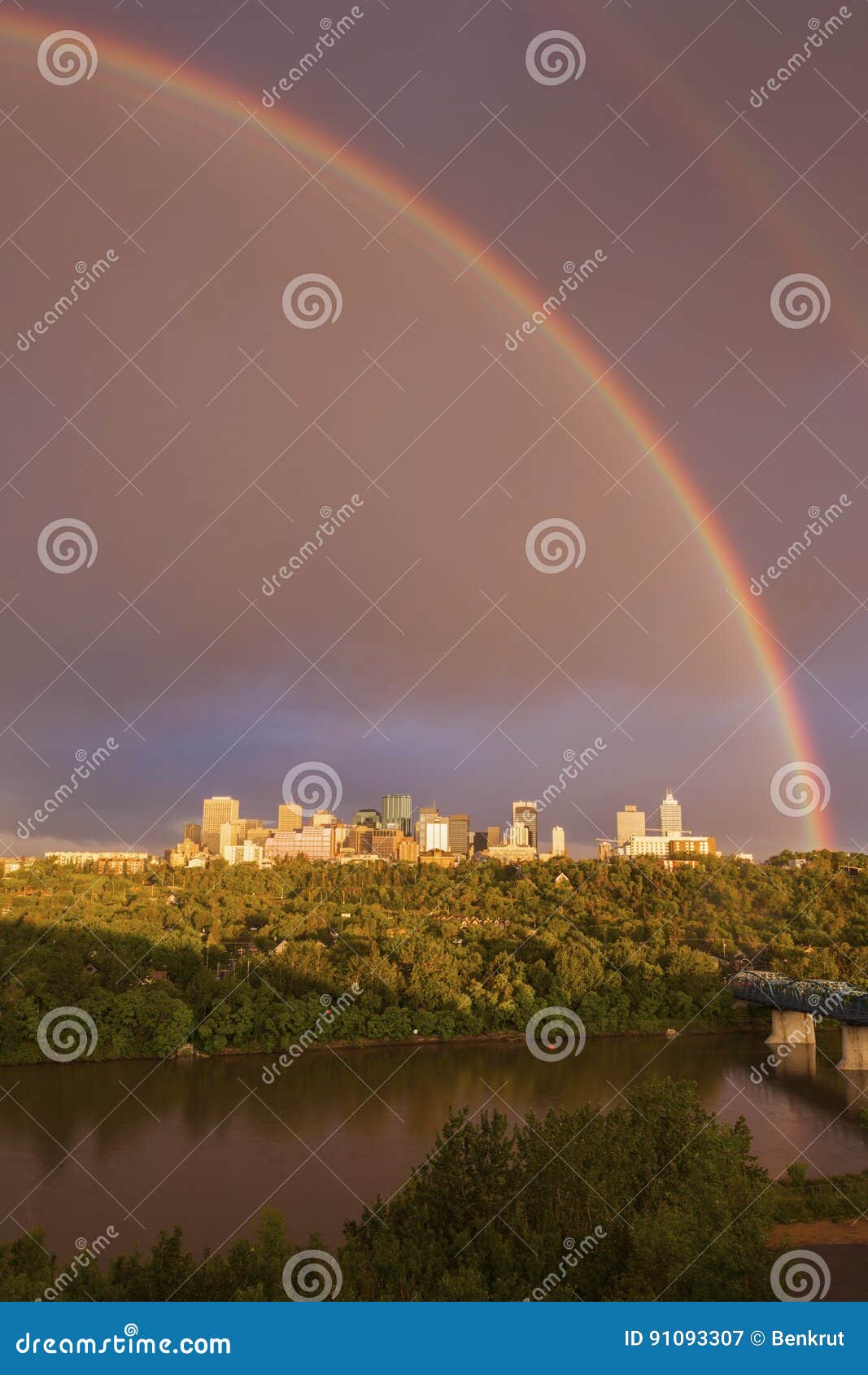 Rainbow over Edmonton stock image. Image of street, sunrise - 91093307