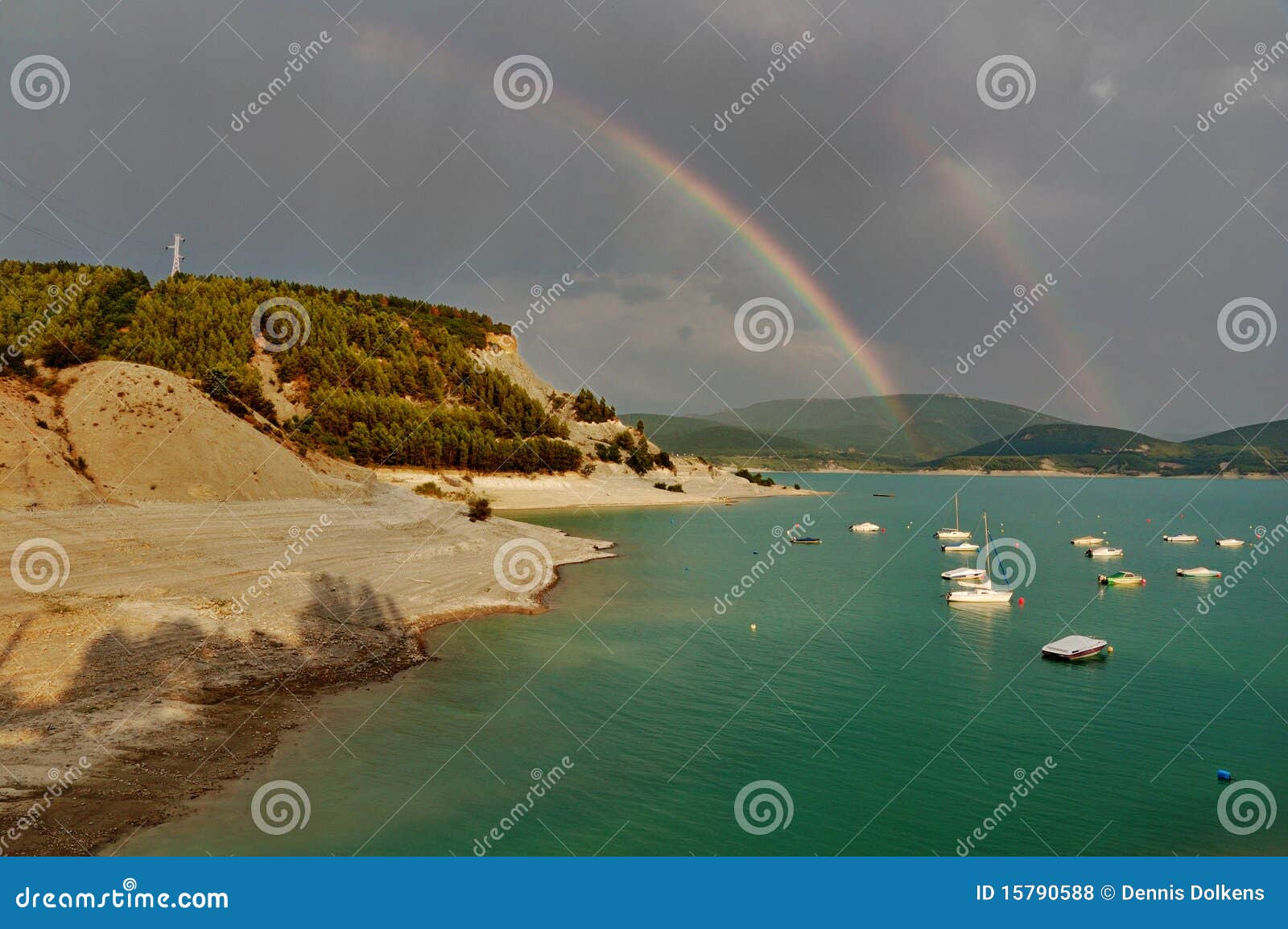 Rainbow Over Embalse De Yesa Stock Photo - Image of double, boats: 15790588