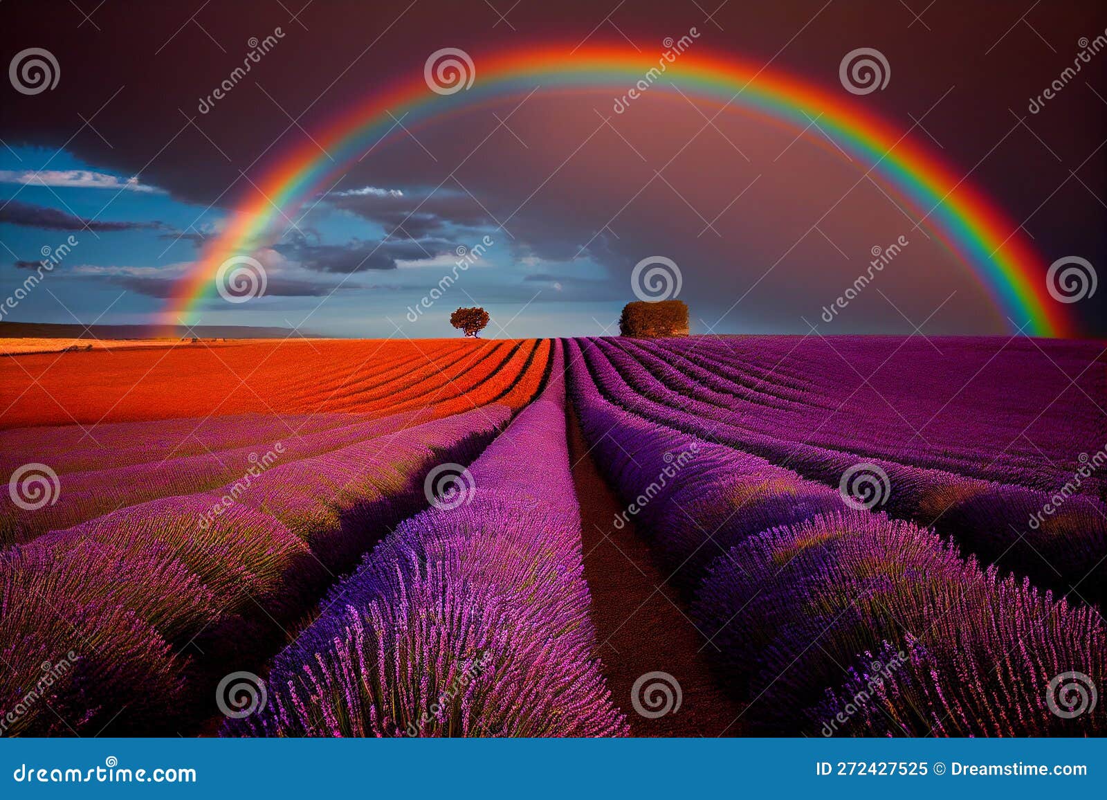 Rainbow Over a Field of Blooming Lavender. AI Generated Stock ...