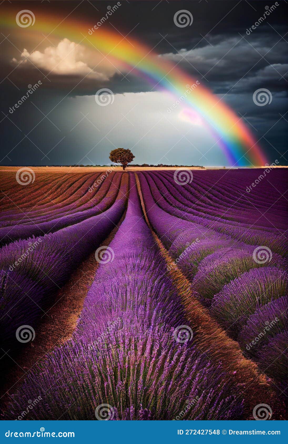 Rainbow Over a Field of Blooming Lavender. AI Generated Stock ...
