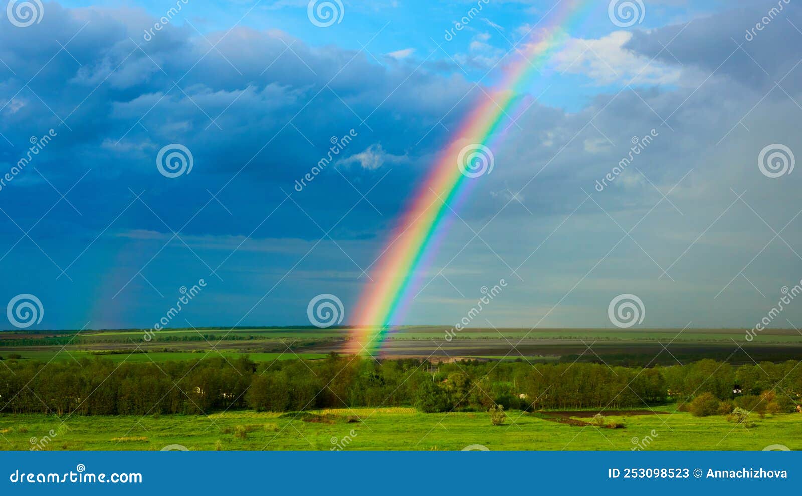 The Rainbow Over a Field after Thunderstorm Stock Image - Image of rain ...
