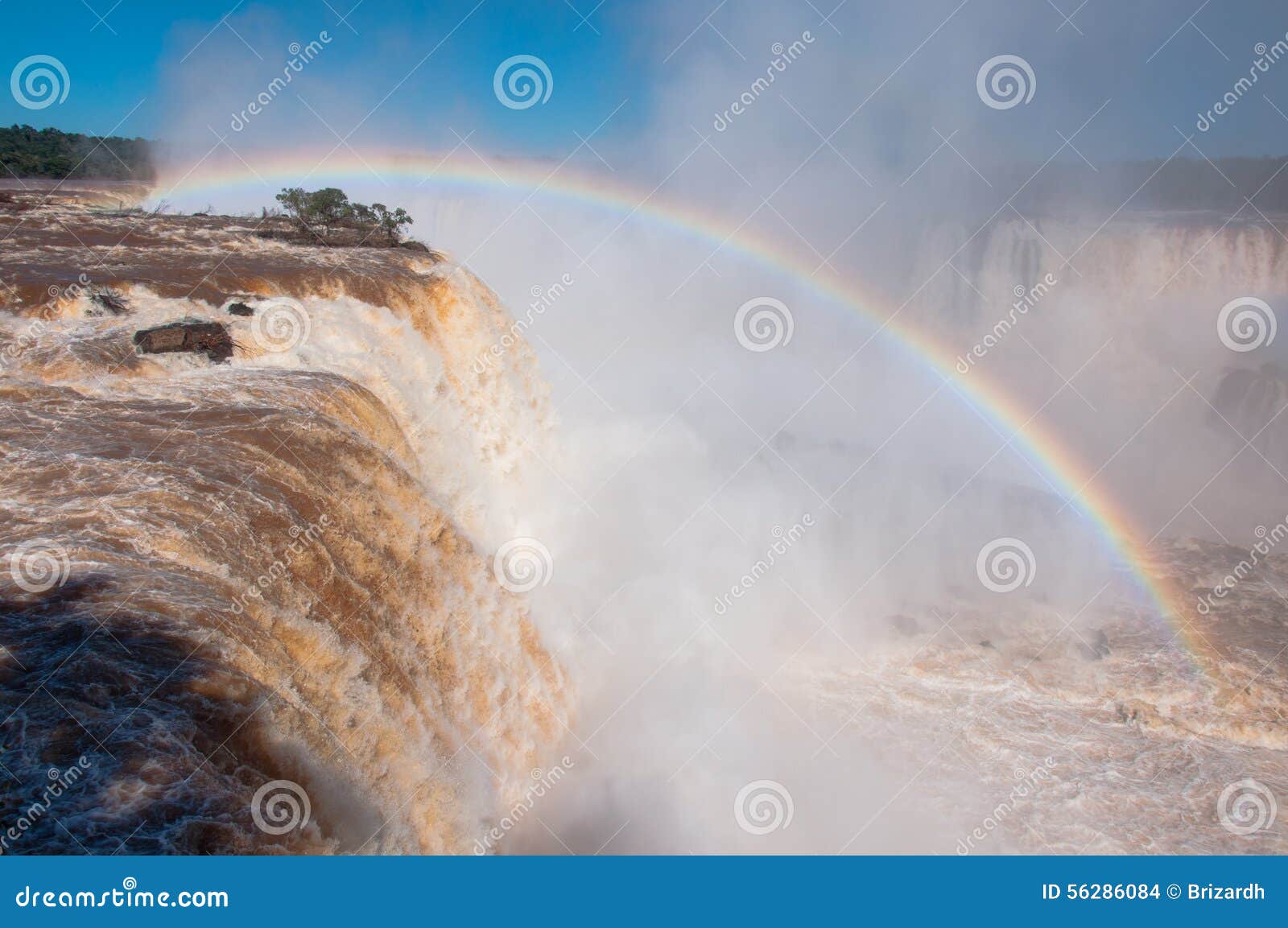 Rainbow Over Gorgeous Waterfalls of Iguazu, Brazil Stock Photo - Image ...