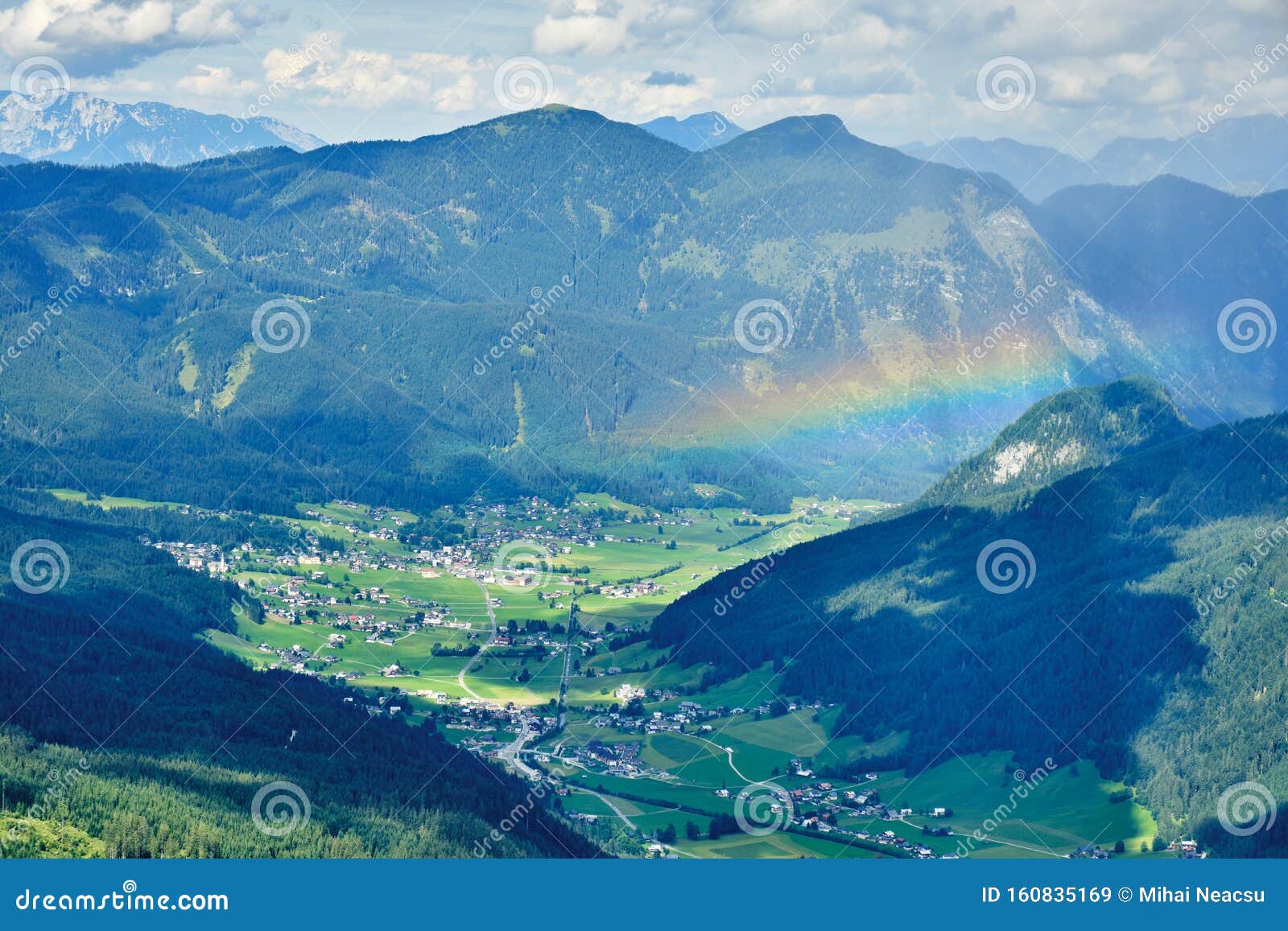 Rainbow Over Gosau Valley in the Austrian Alps, during Summer Stock ...