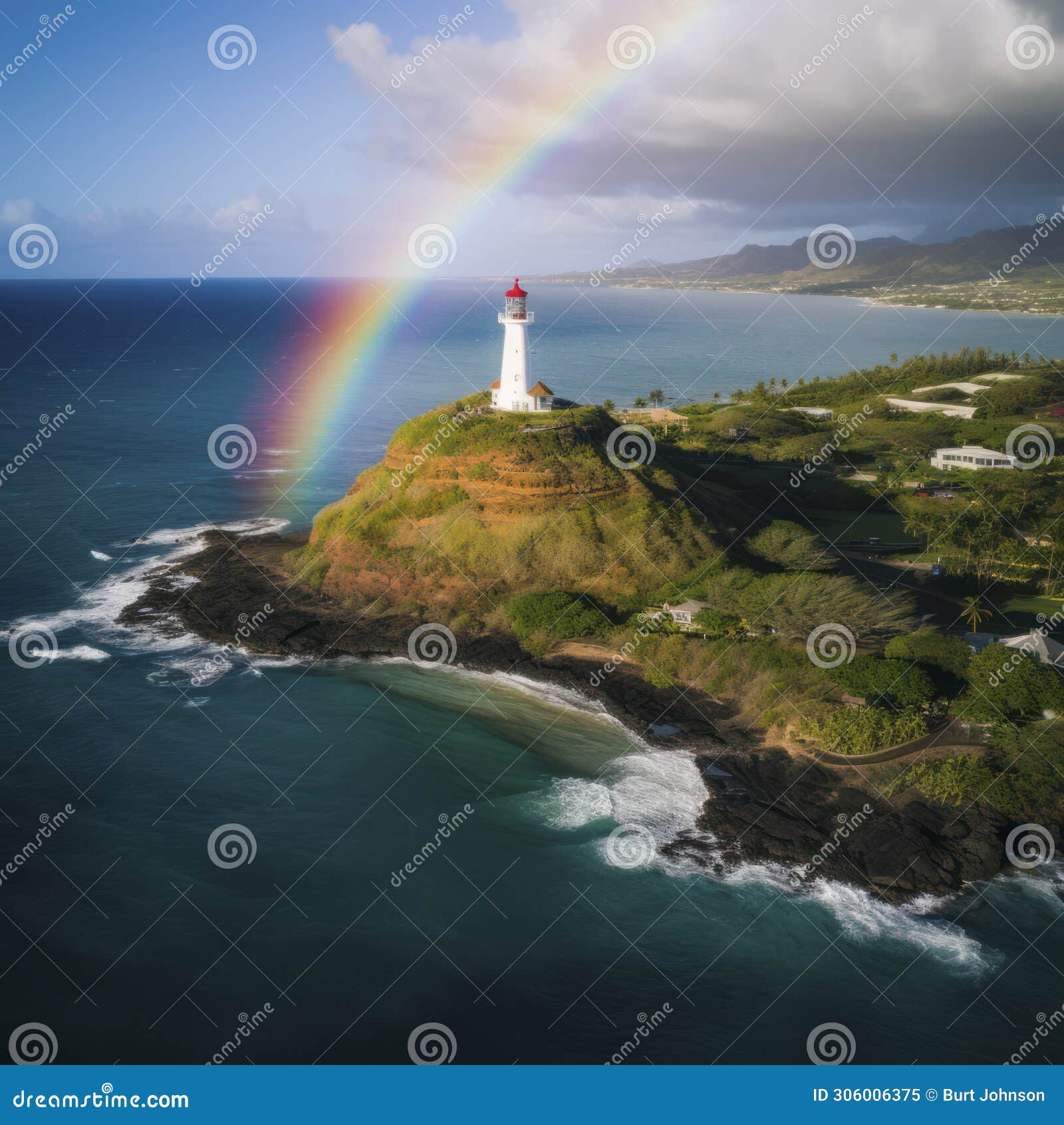 Rainbow Over Hawaii Lighthouse Oahu Stock Image - Image of sunset ...