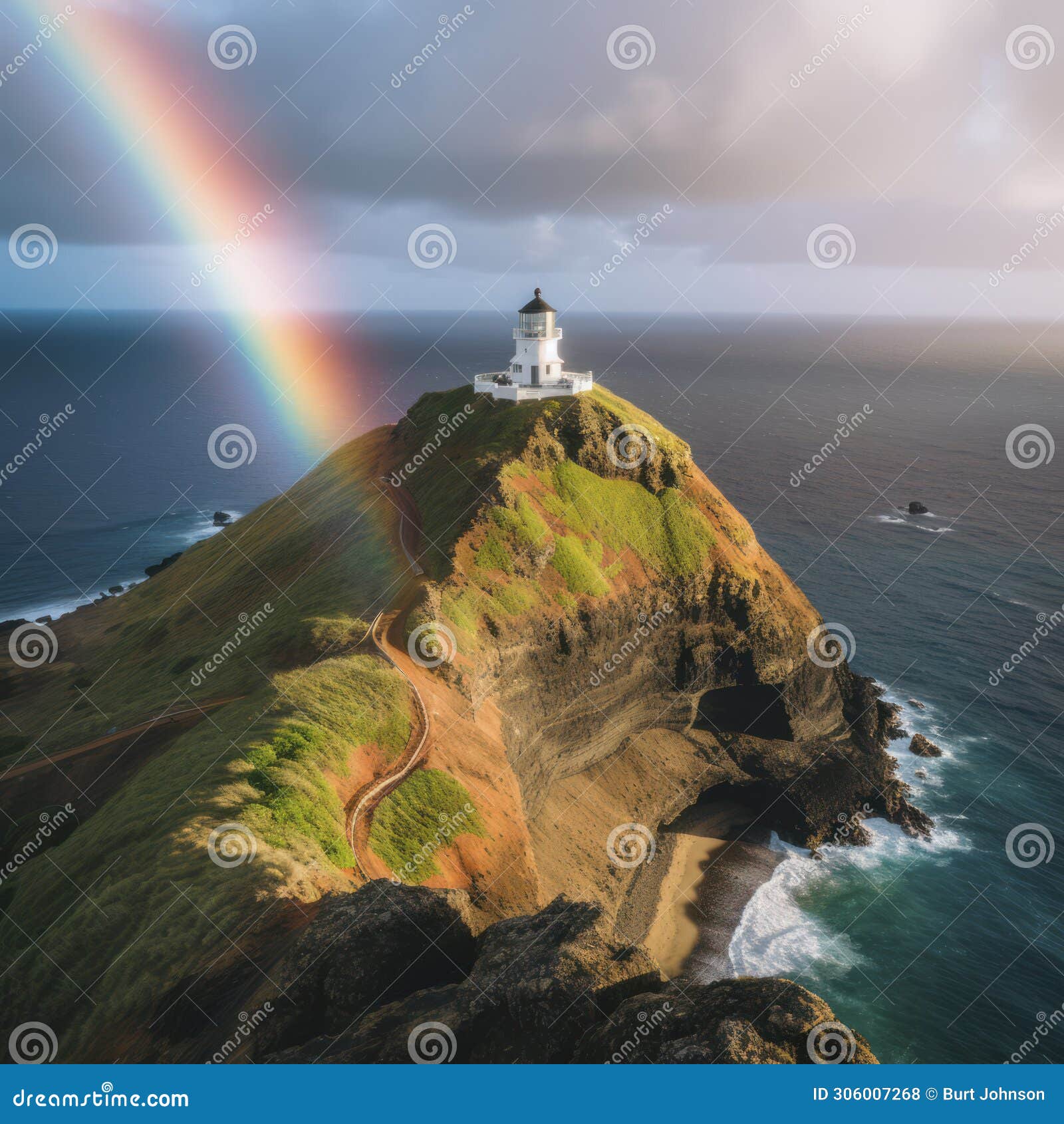 Rainbow Over Hawaii Lighthouse Oahu Stock Photo - Image of nature ...