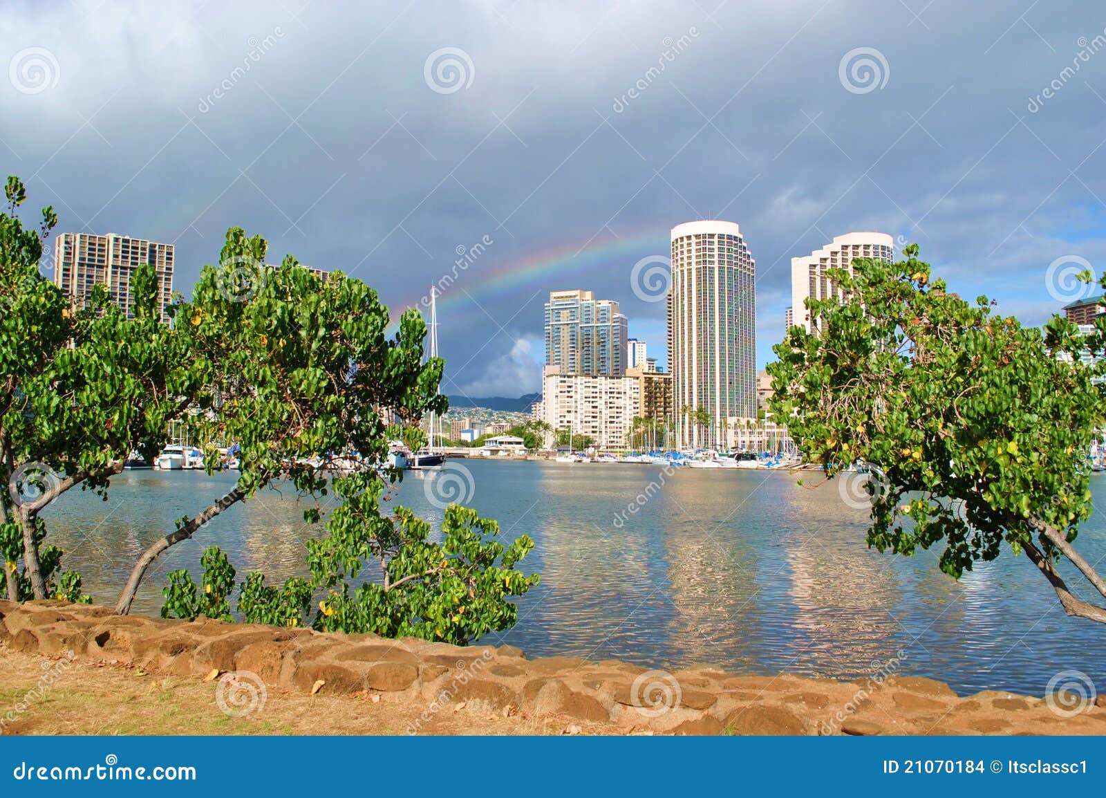 Rainbow Over Honolulu stock photo. Image of ocean, oahu - 21070184