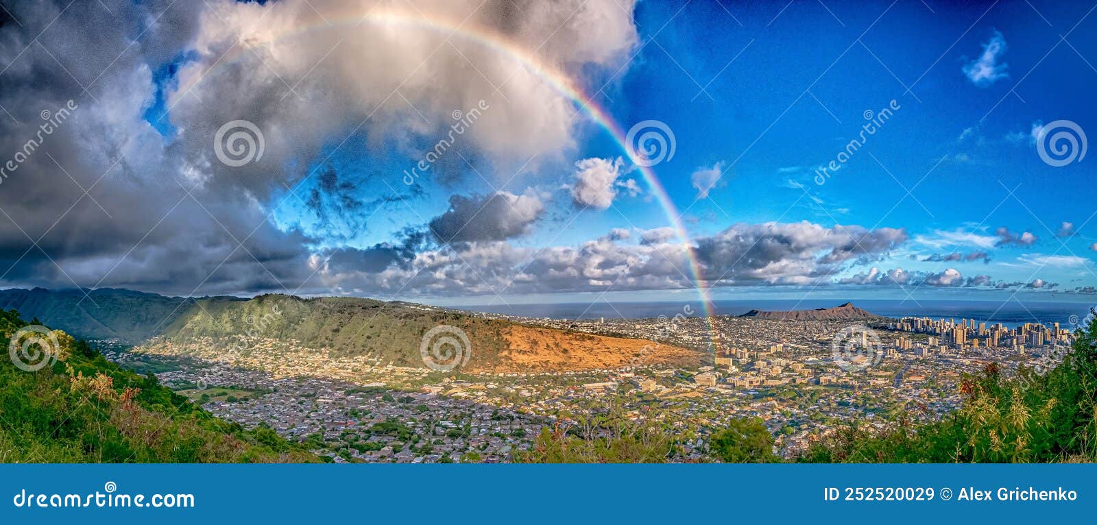 Rainbow Over Honolulu Hawaii after Rain Stock Image - Image of manoa ...