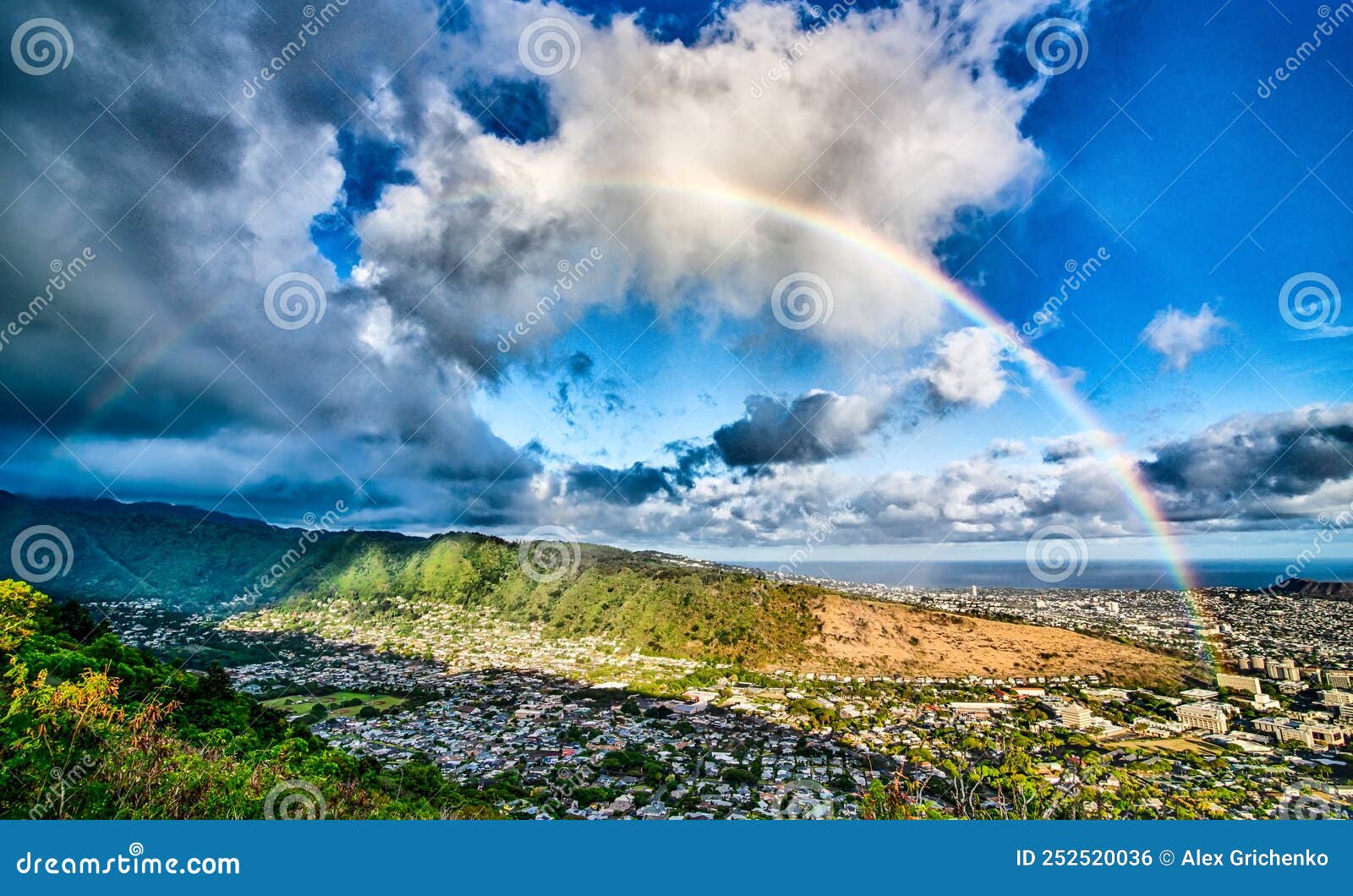 Rainbow Over Honolulu Hawaii after Rain Stock Photo - Image of ocean ...