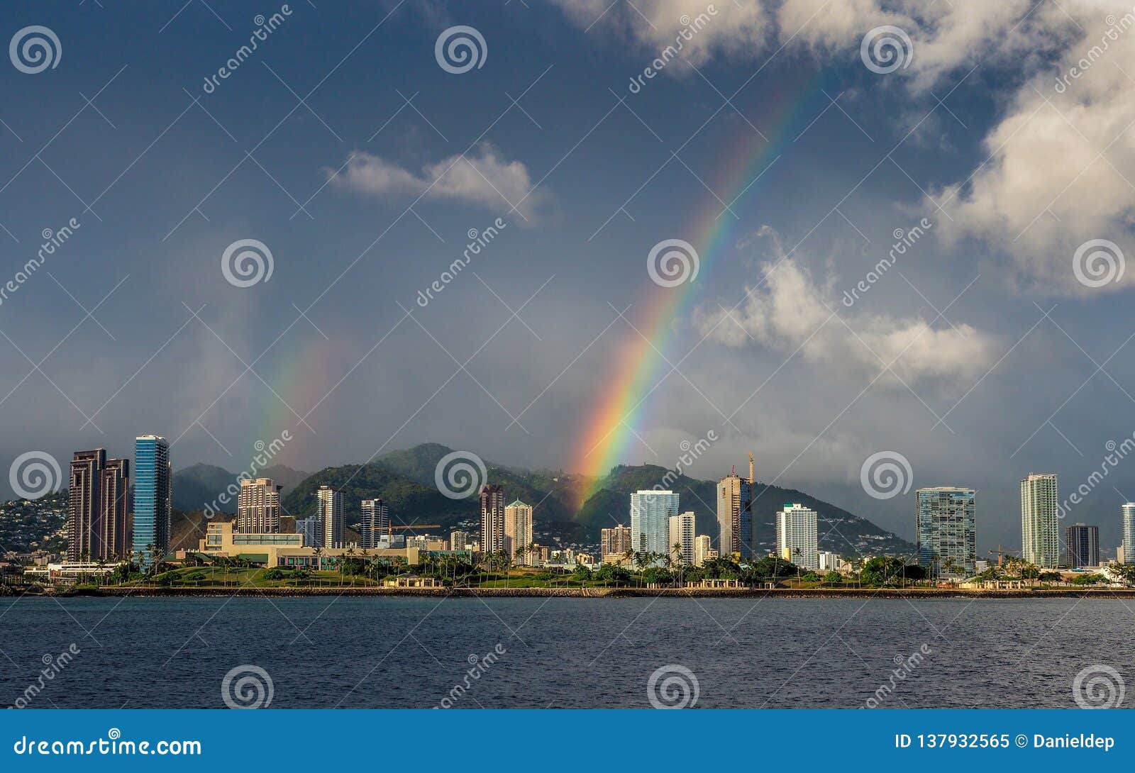 Rainbow over Honolulu stock image. Image of pacific - 137932565