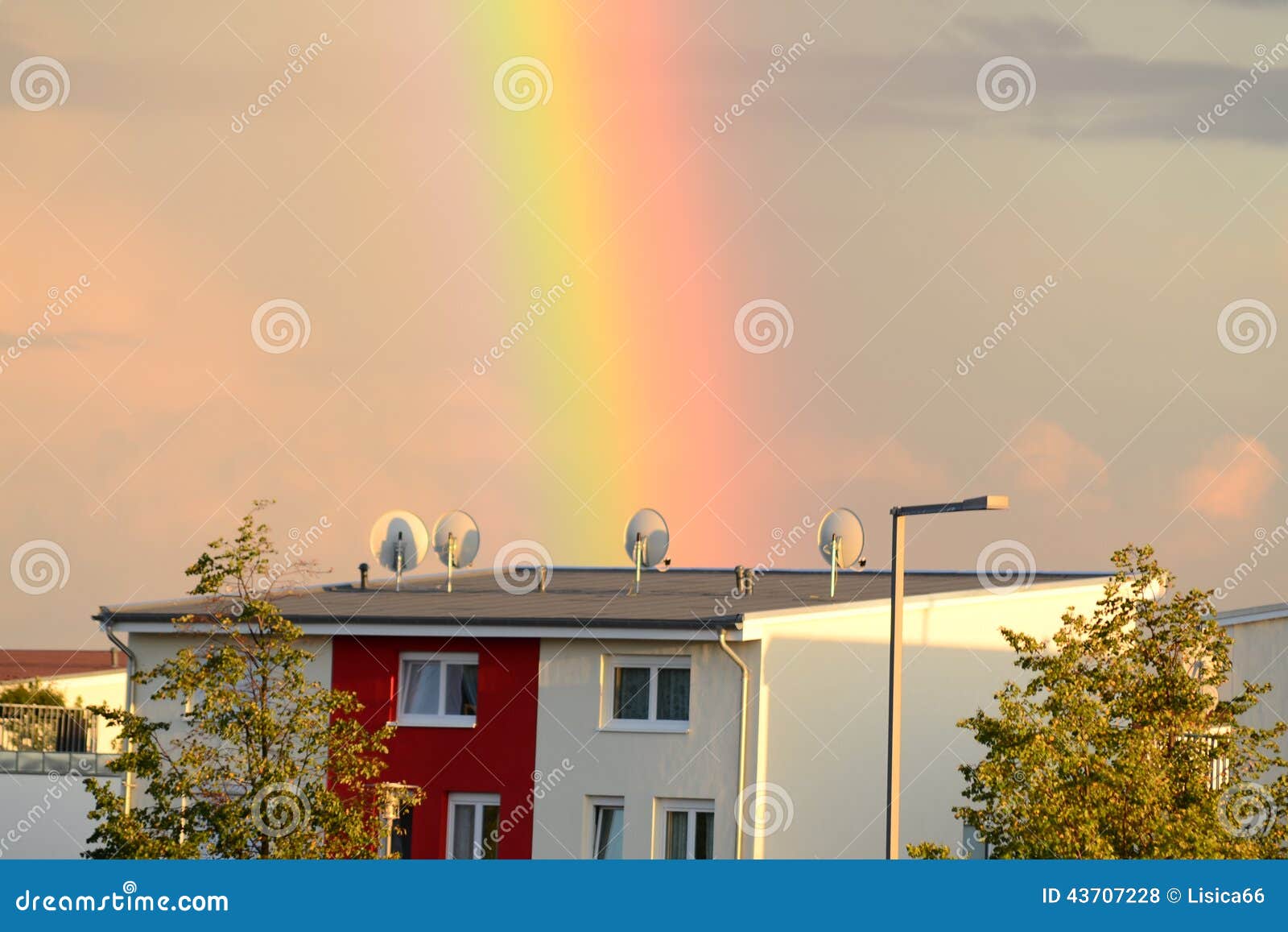 Rainbow over the house stock photo. Image of white, trees - 43707228