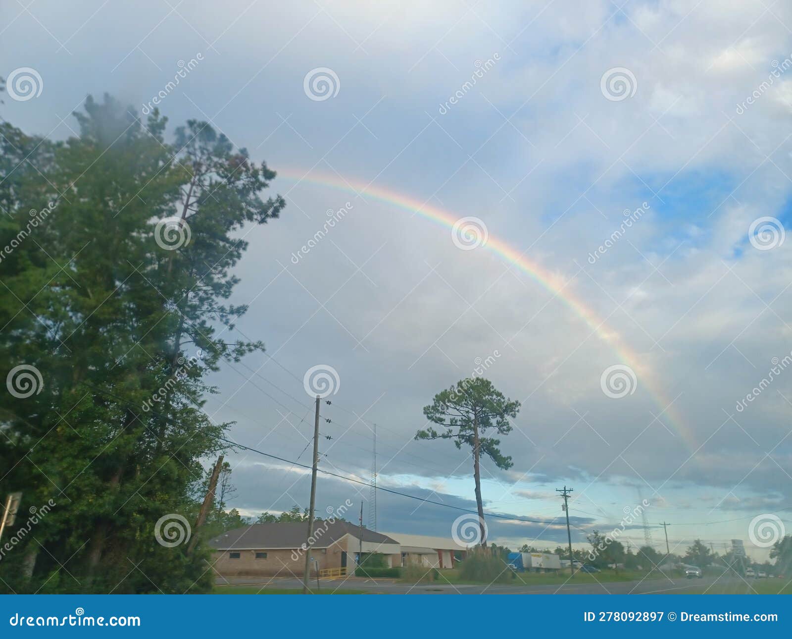Rainbow Over House Trees Nature Stock Image - Image of trees, rainbow ...