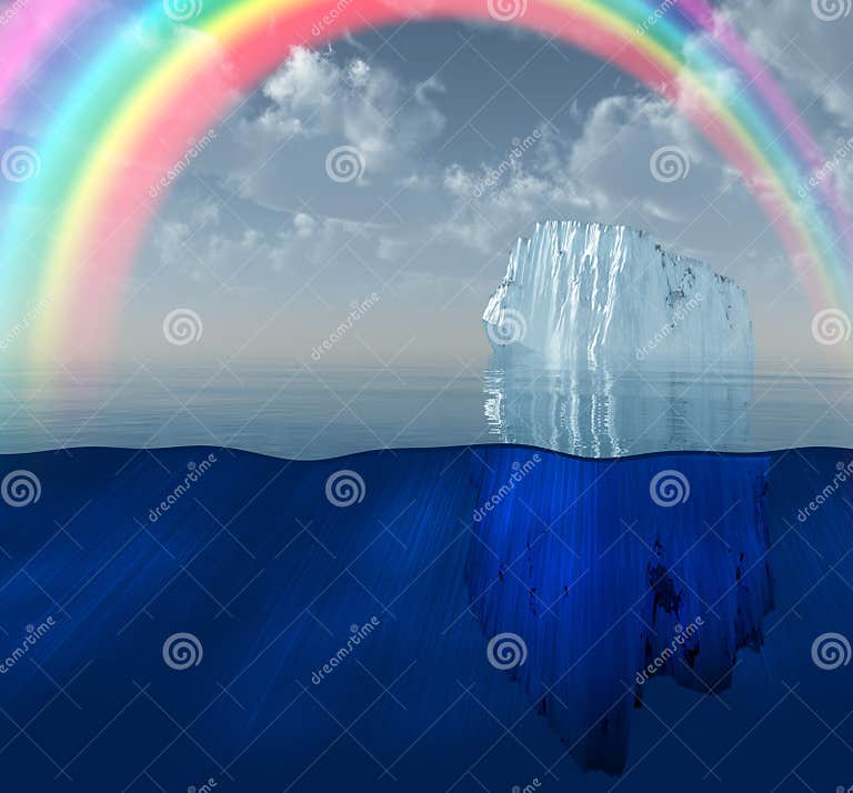 Rainbow Over Iceberg in Ocean Stock Illustration - Illustration of ...